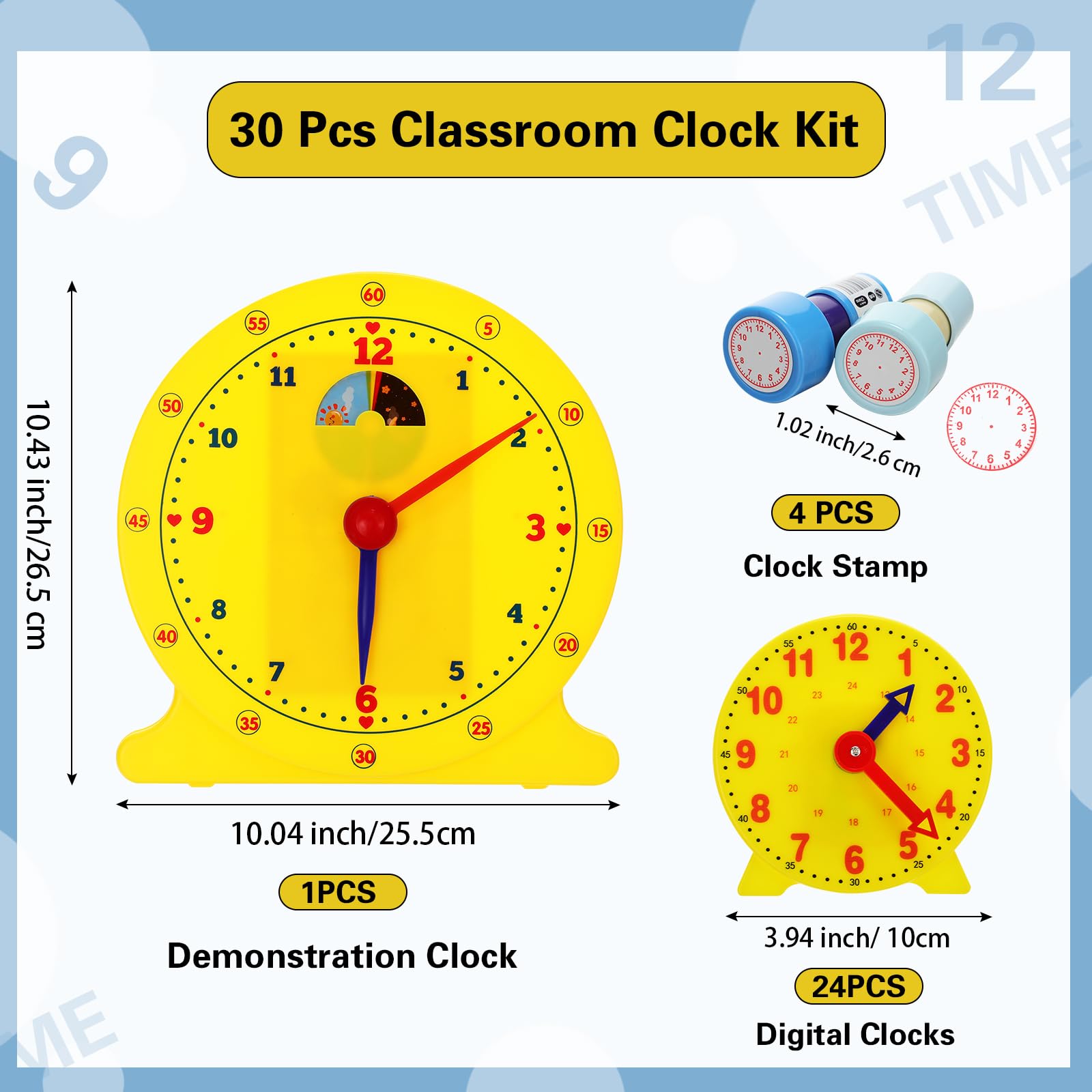 Snapklik.com : 30 Pcs Classroom Clock Kit 24 Hours Learn To Tell Time ...