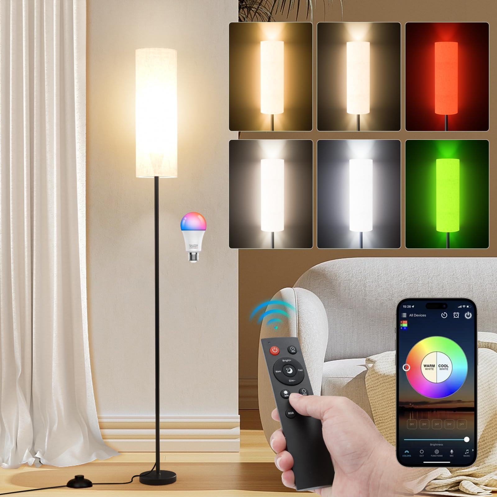 FRIDEKO HOME Stehlampe Wohnzimmer Modern,LED Standleuchte RGB Dimmbar ...