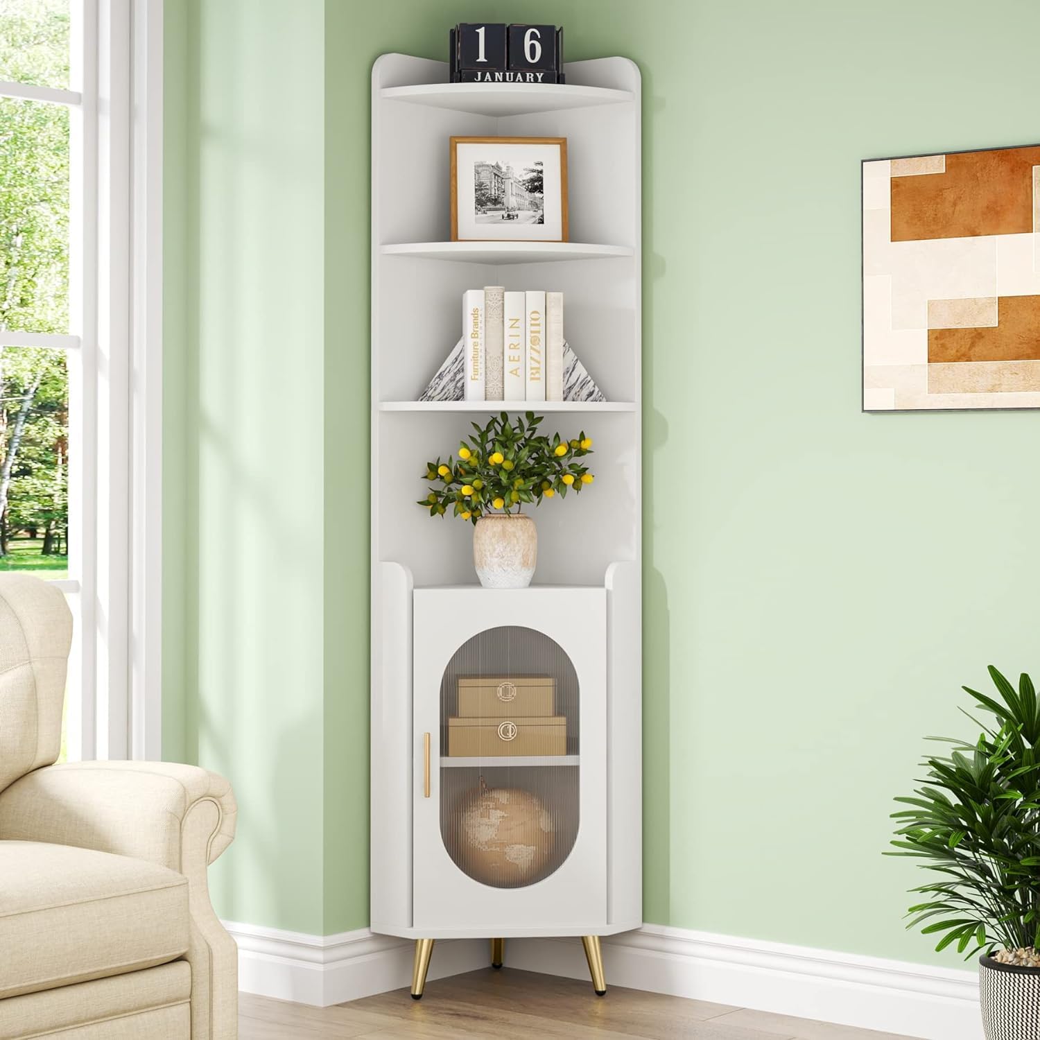 Tribesigns Corner Shelf with Door, 6 Tier Corner Storage Cabinet, 185 ...