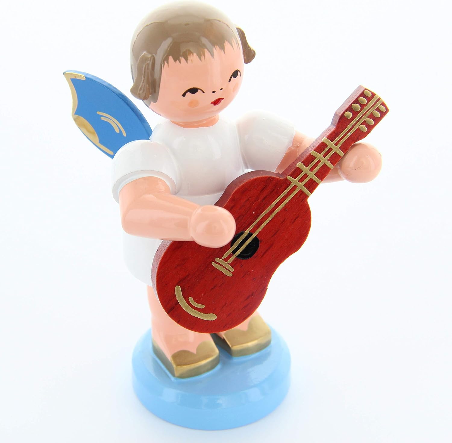 Amazon.com: German Christmas Angel with Guitar - Blue Wings - Standing ...
