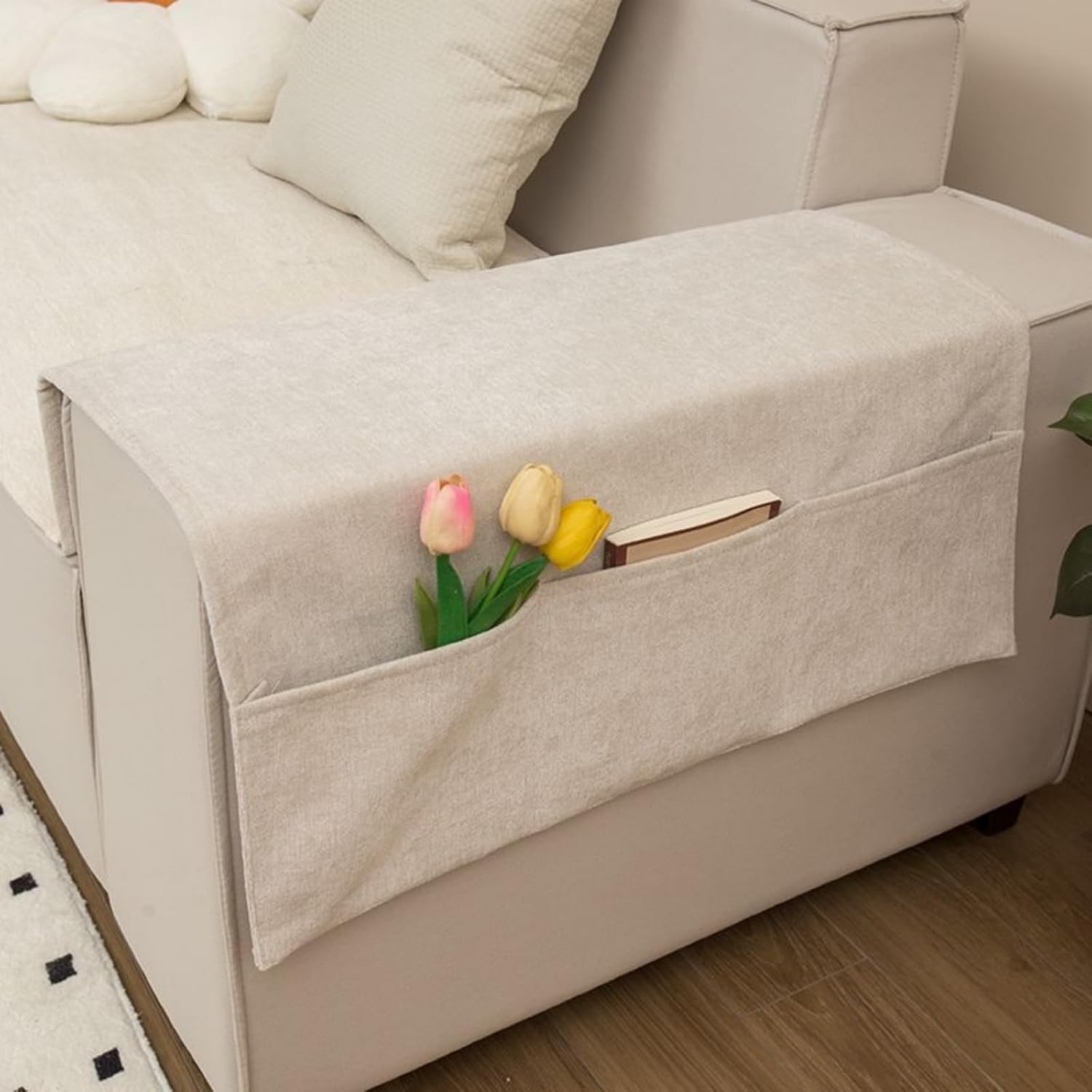 Luxurious Chenille Sofa Armrest Organiser with 3 Side Pockets ...