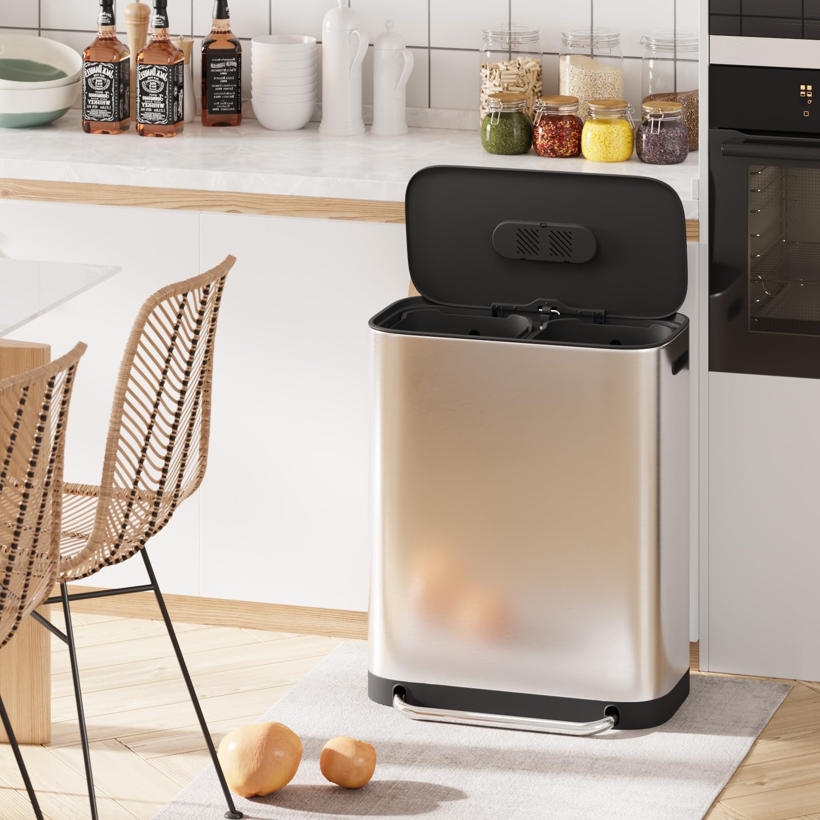 Maxkon 70L Motion Sensor Bin Recycle Rubbish Bin Dual Bin Touchless ...