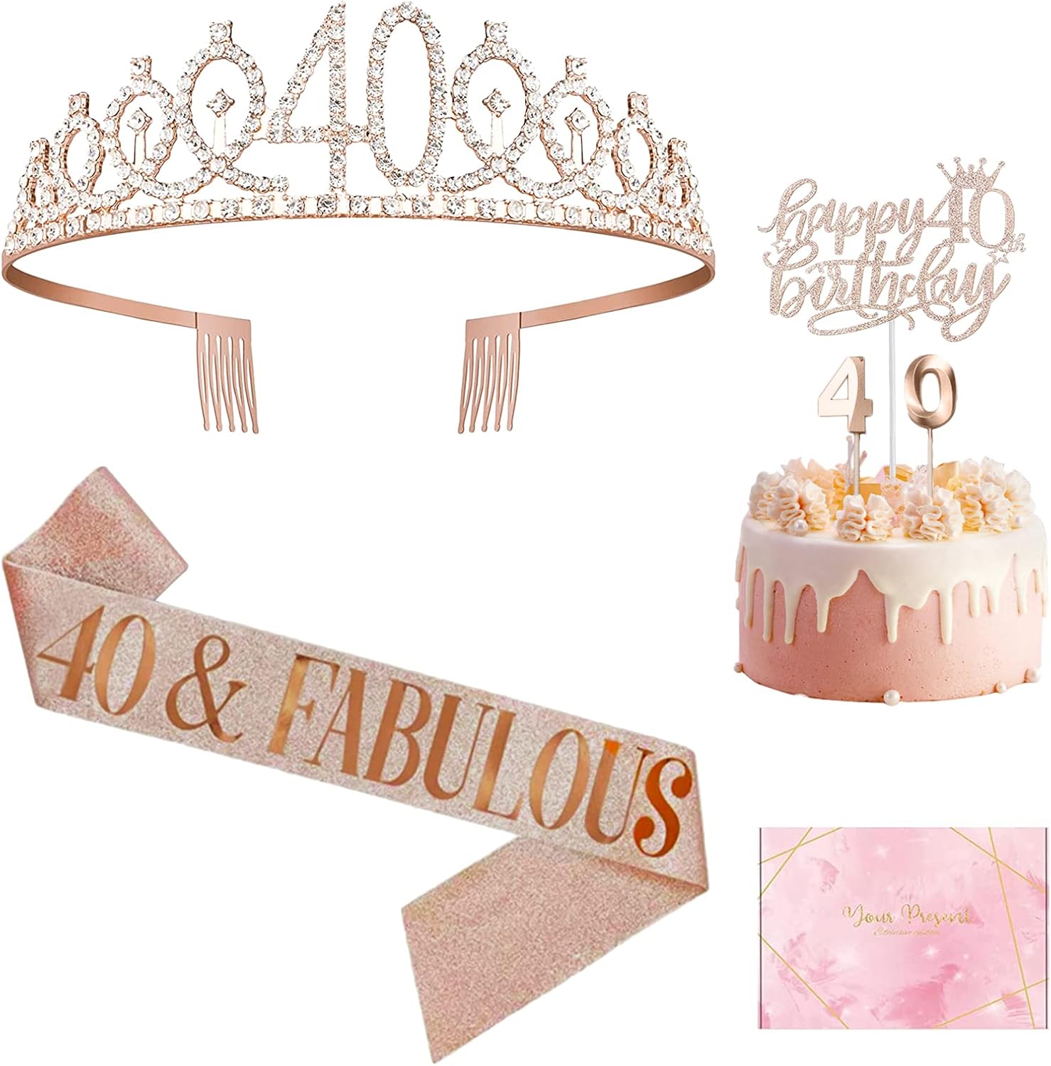 Amazon.com: 40th Birthday Decorations Women, Rose Gold 40th Birthday ...