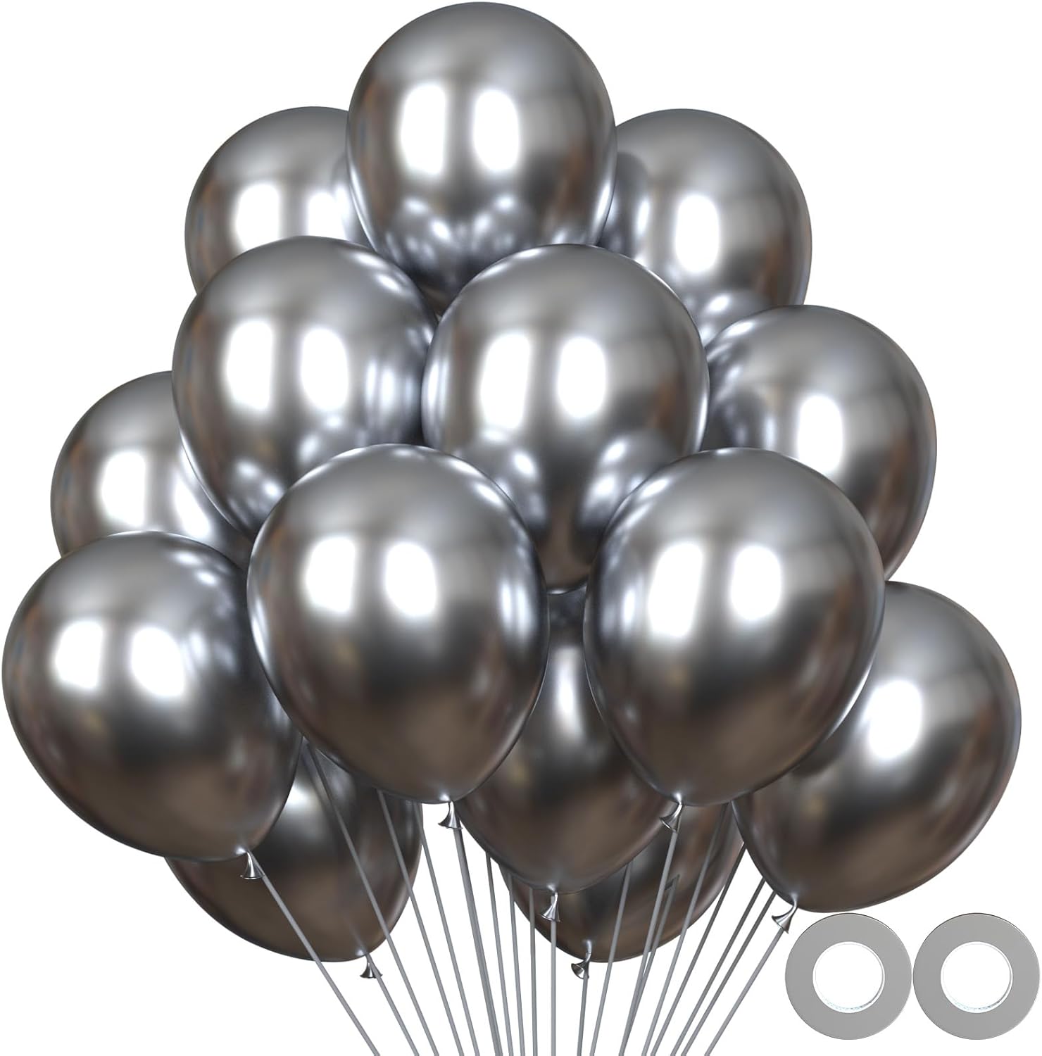 Amazon.com: 60Pack Metallic Silver Balloons, 12inch Chrome Silver Party ...