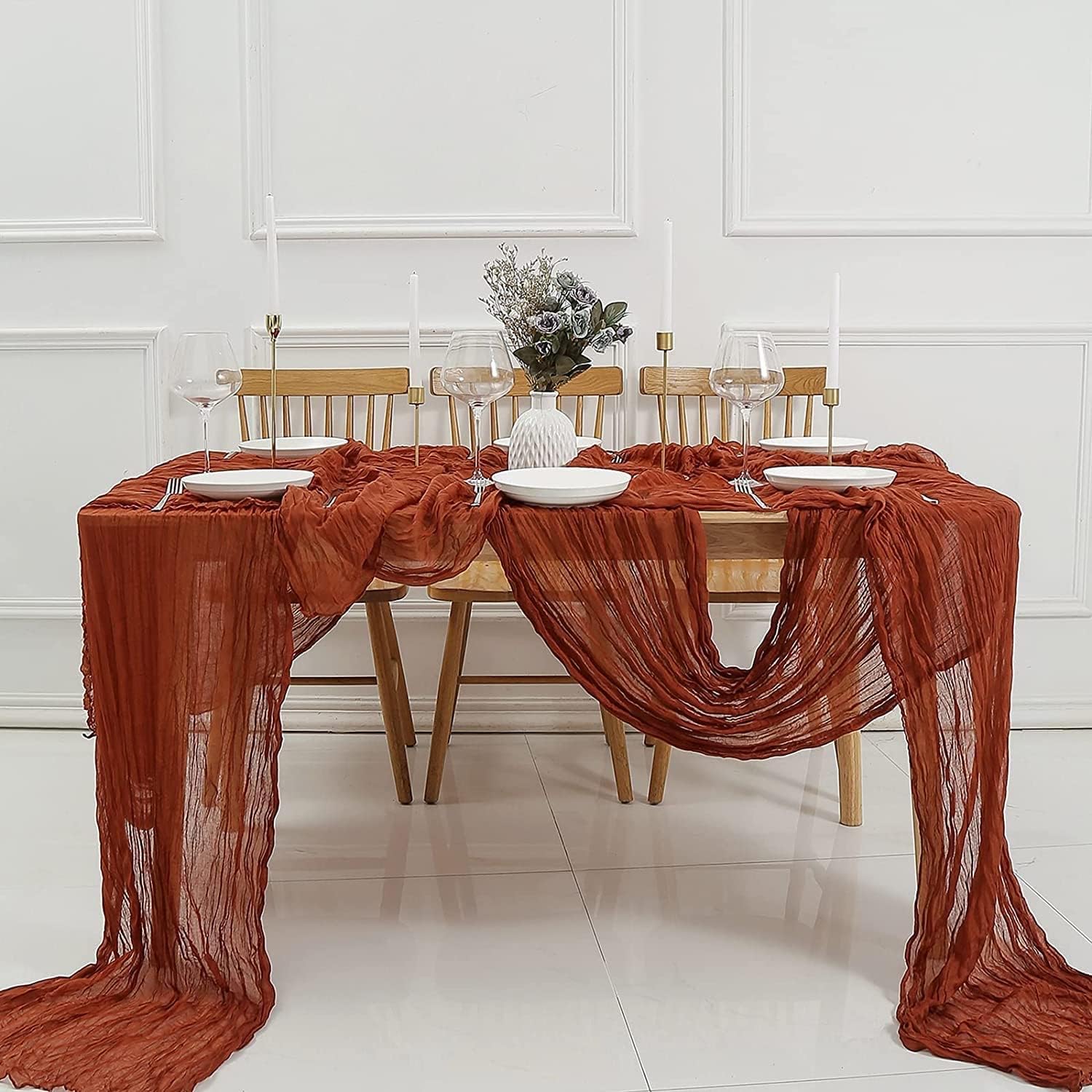 Amazon.com: Rustic Brown Cheesecloth Table Runner Set + 10 Napkins ...