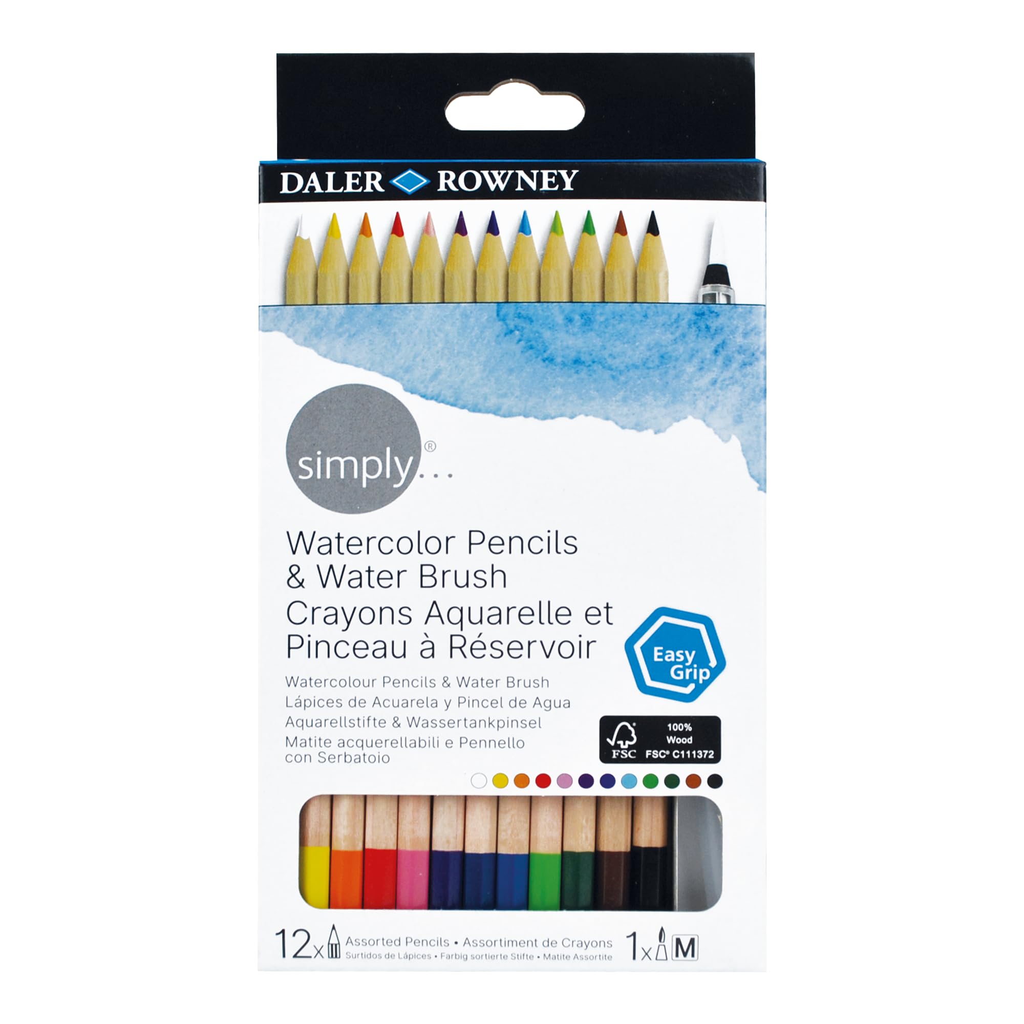 Daler-Rowney Simply Watercolour Hex Colouring Pencil Set with 1 x Water ...