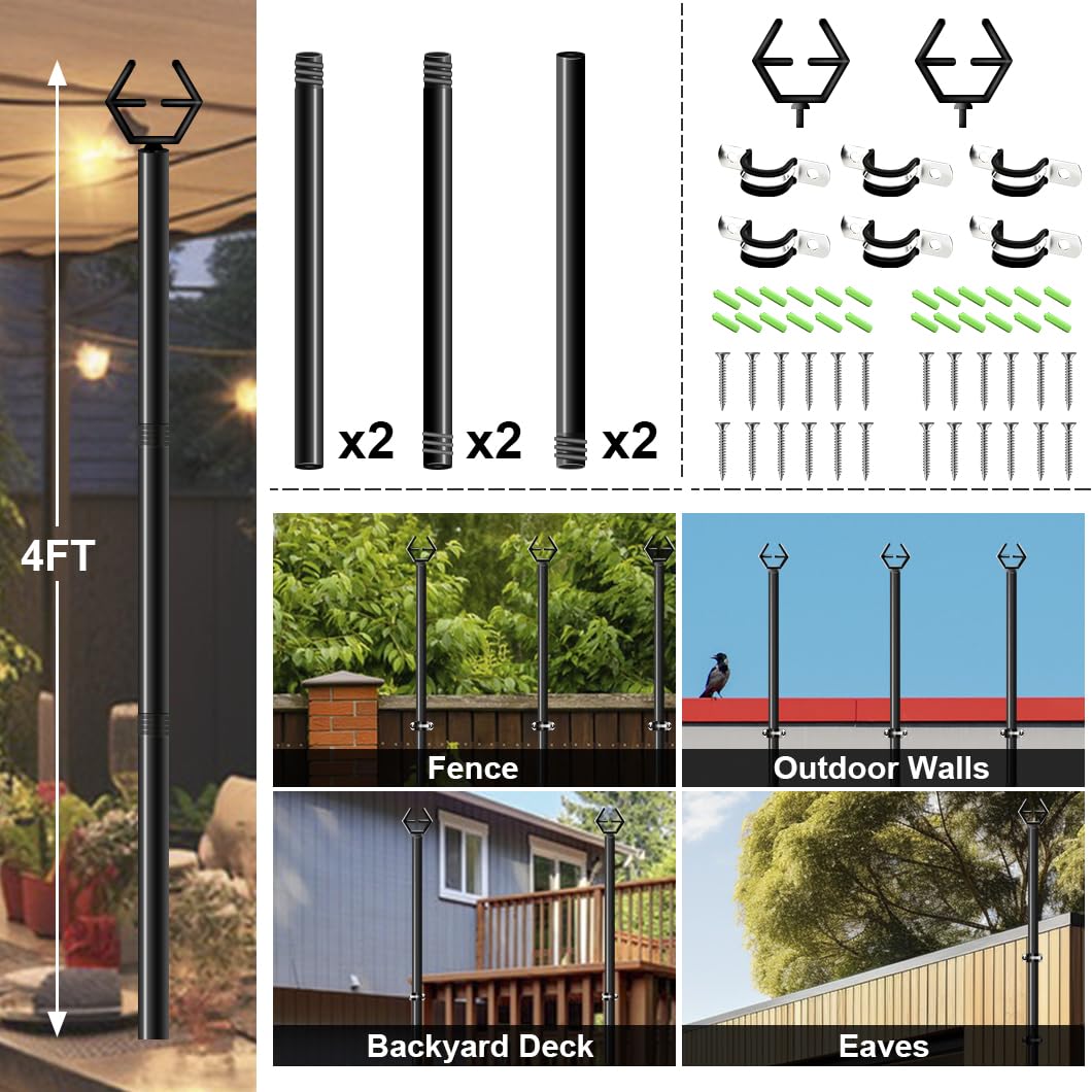 Snapklik.com : Artife 4FT String Light Poles For Outside, Outdoor Deck ...