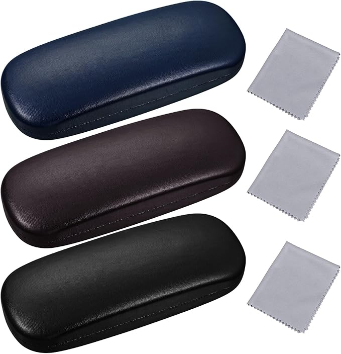 aurorayer Hard Shell Glasses Case, 3 Pcs PU Leather Eyeglasses Case ...