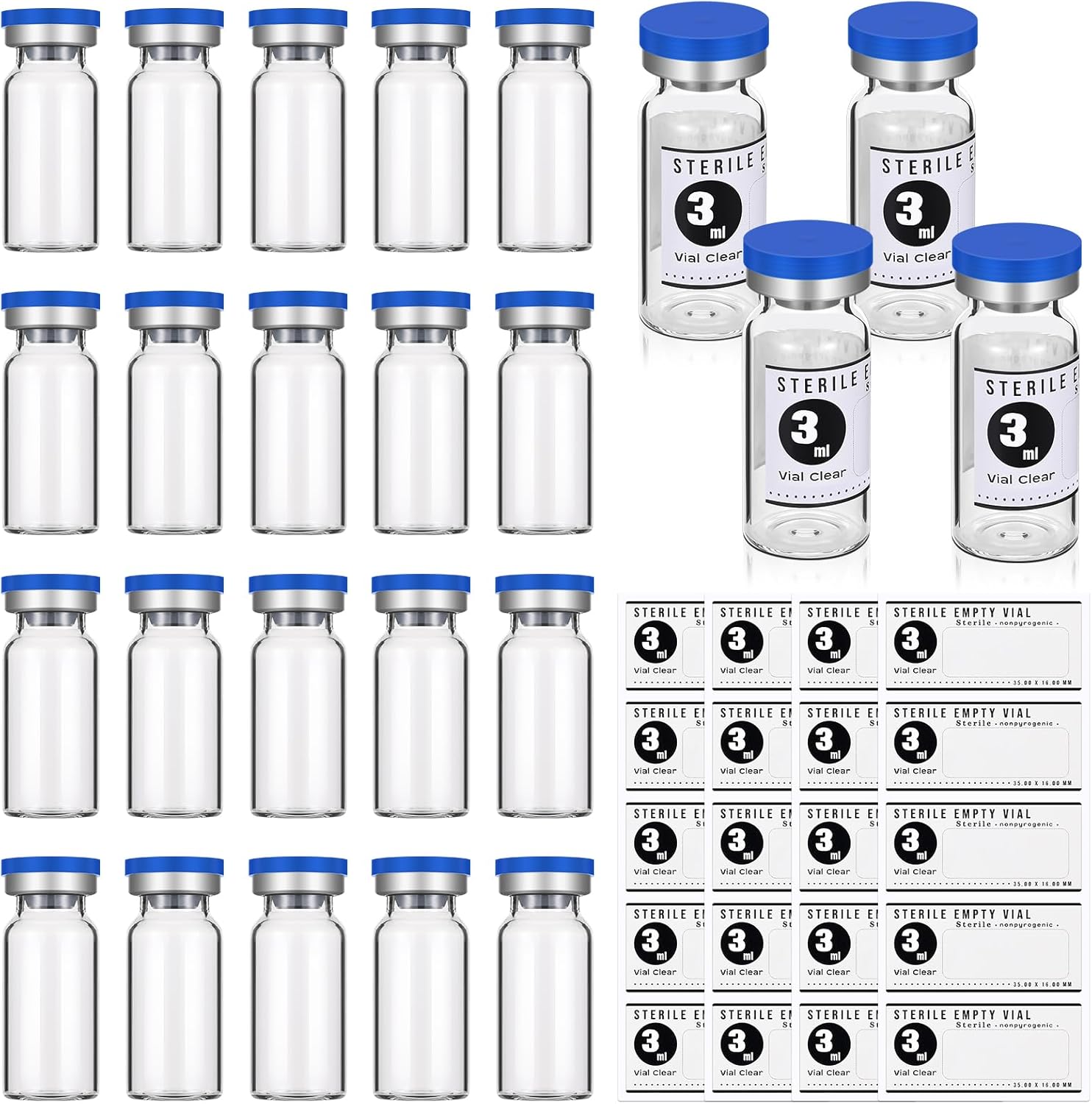 Amazon.com: Threlaco 20 Pcs 3ml Sealed Sterile Empty Vials with Self Healing Injection Port ...