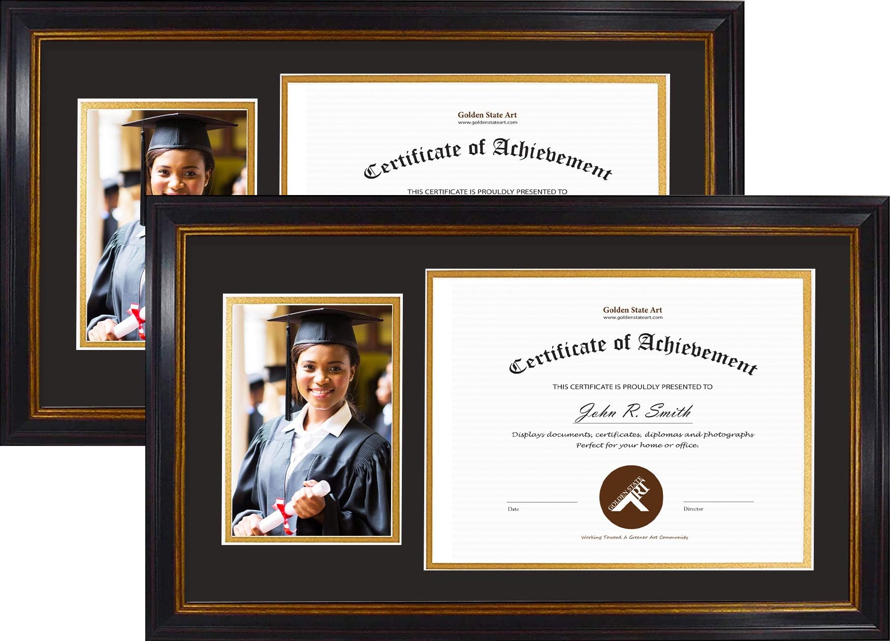 Amazon.com - Golden State Art Double 8.5x11 Diploma Frame, Black over ...