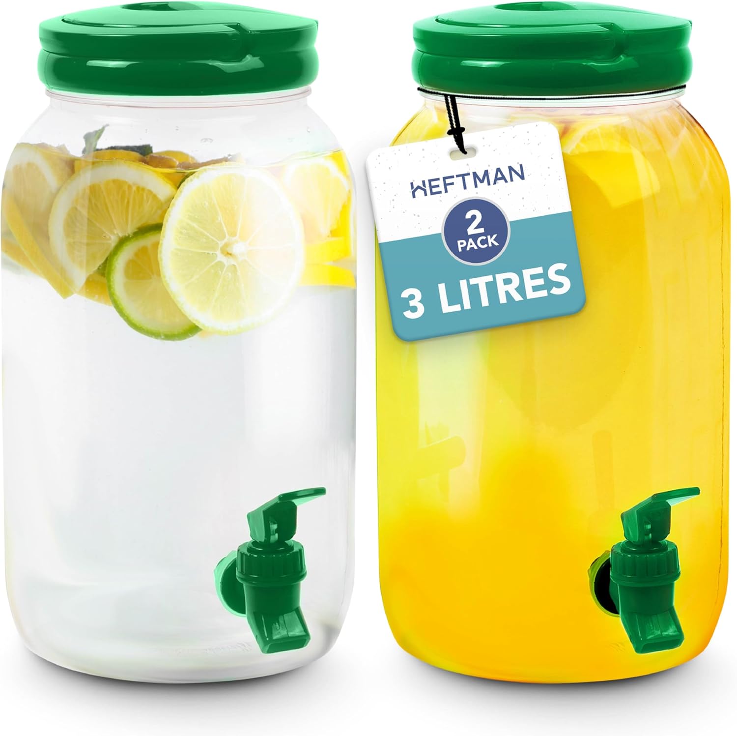 HEFTMAN Plastic Drink Dispenser with Tap - 2 Pack 3L Cold Water ...