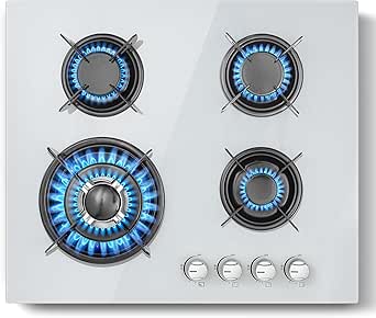 Gas Hob 4 Burners, TopStrong Glass Gas Hobs 60cm, 8060W Built-in White ...