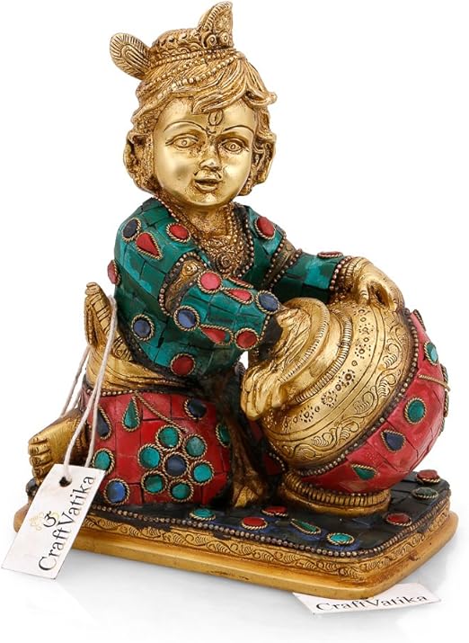 Amazon.com: CraftVatika Brass Baby Krishna Statue Beautiful Butter ...