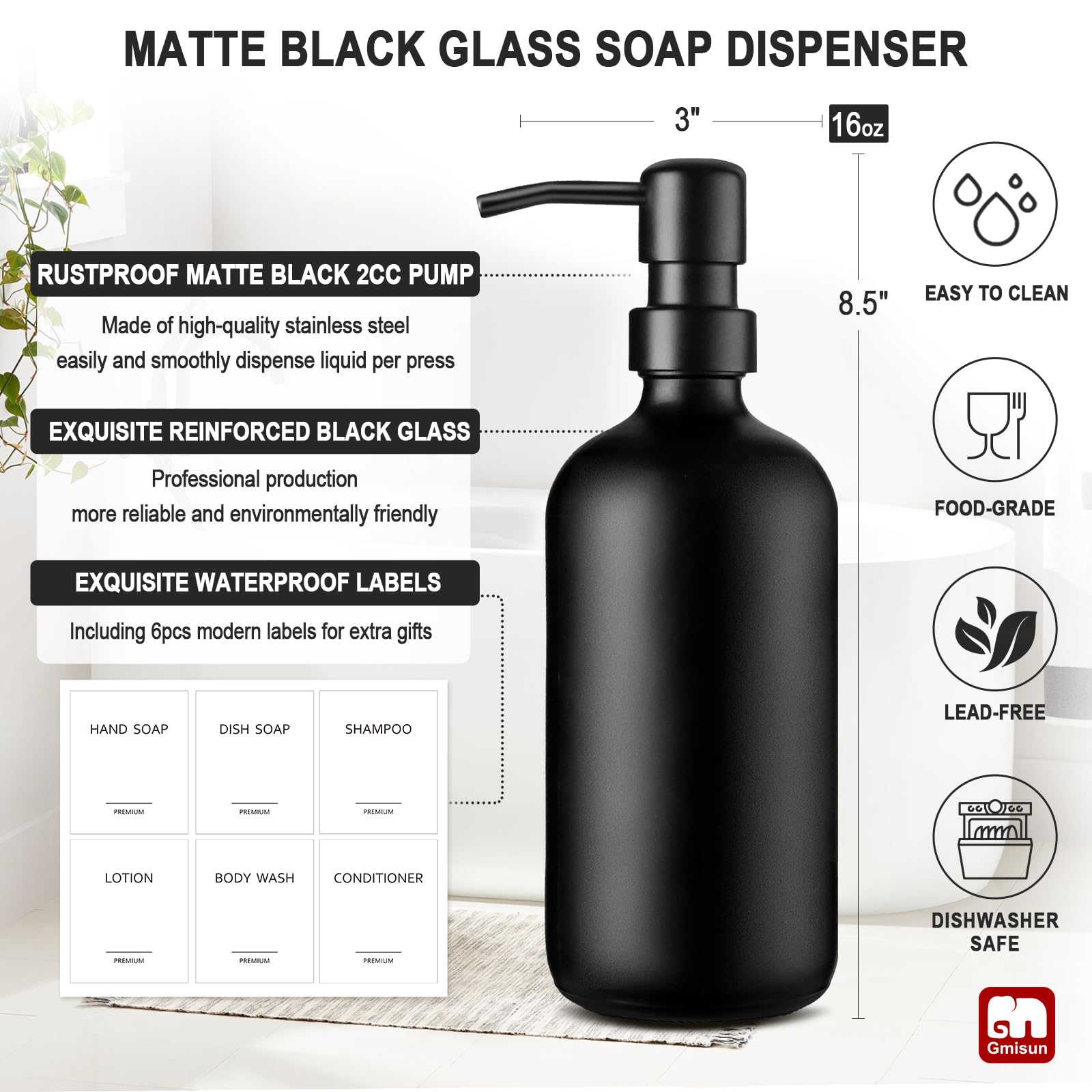 Snapklik.com : GMISUN Black Soap Dispenser, 4 Pack Matte Black Soap ...