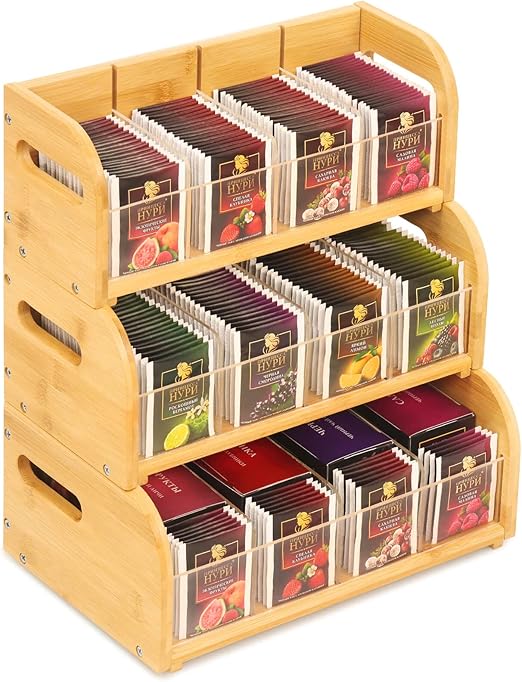 Amazon.com: SPOPSOOD Bamboo Tea Bag Organizer, 3-Tier Holder, Stackable ...