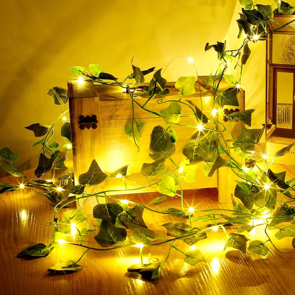 2M 20LED Leaf String Lights,Vine Fairy Lights Batteries Powered Green ...