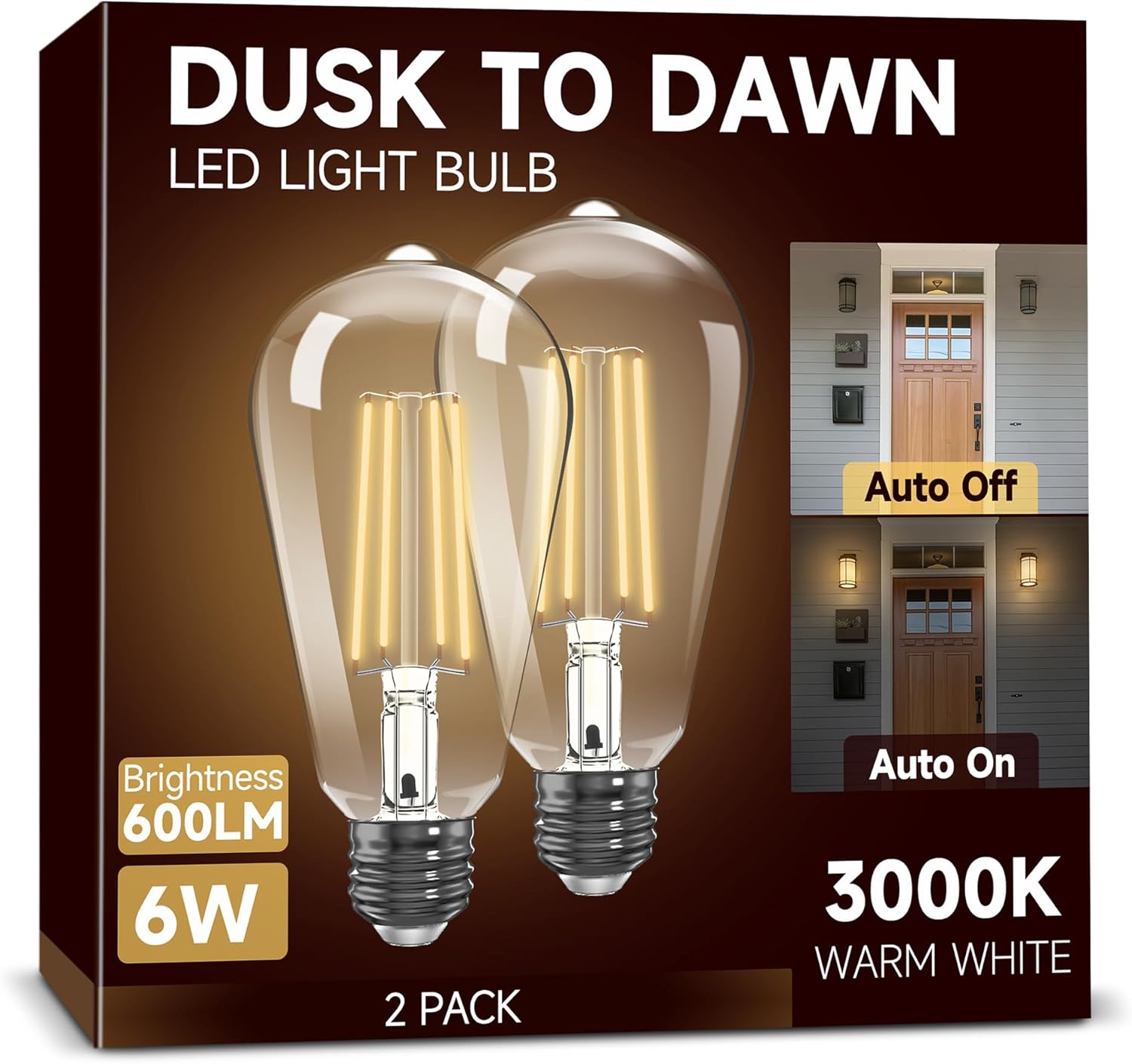Dusk to Dawn Light Bulbs: Outdoor Light Bulbs, 6W Equivalent 60W Edison ...