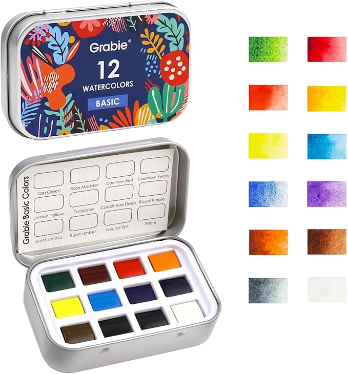 Amazon.com: Grabie Pocket Watercolor Set of 12, Travel Watercolor Paint ...