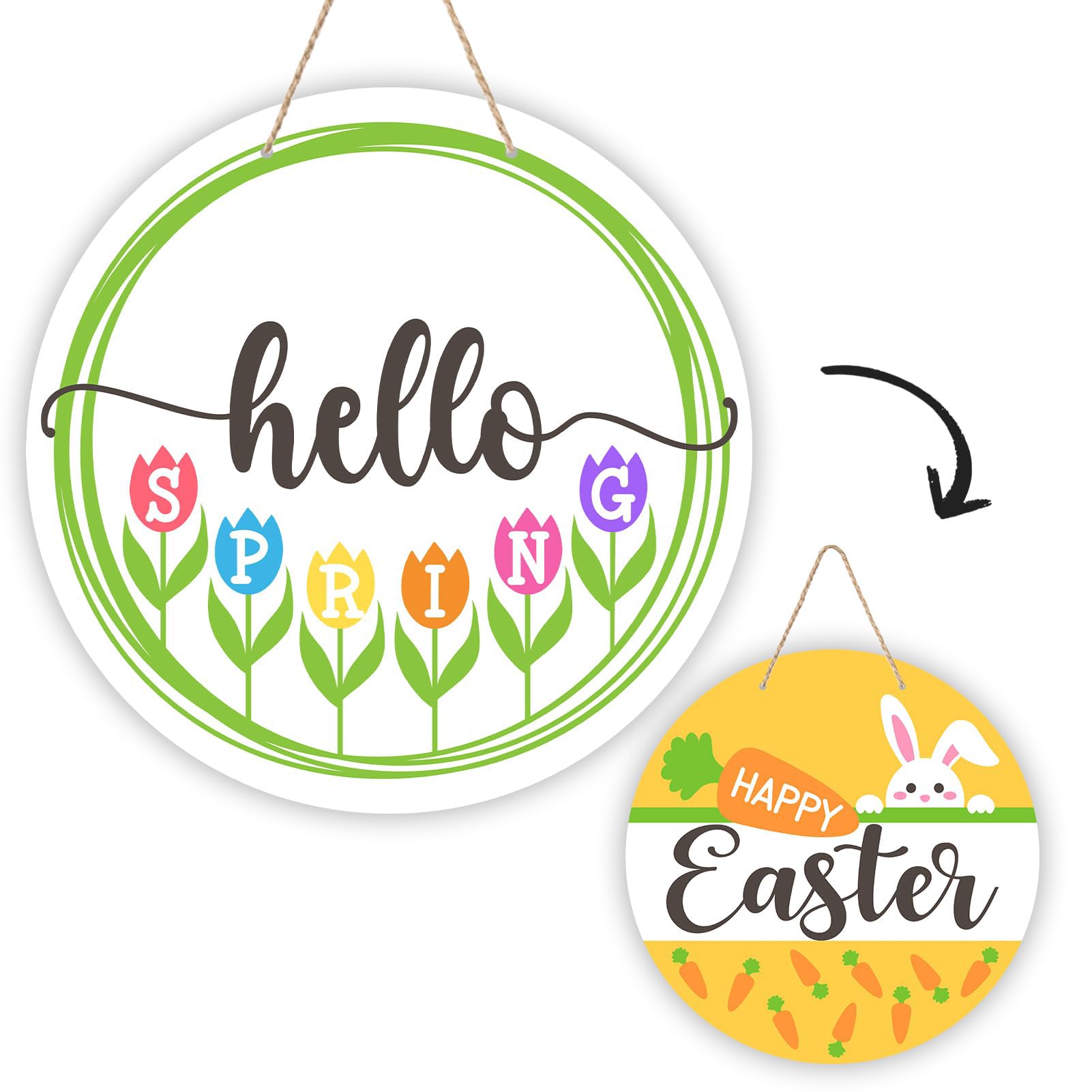 Amazon.com: Hello Spring & Happy Easter Door Decoration Sign for Home ...