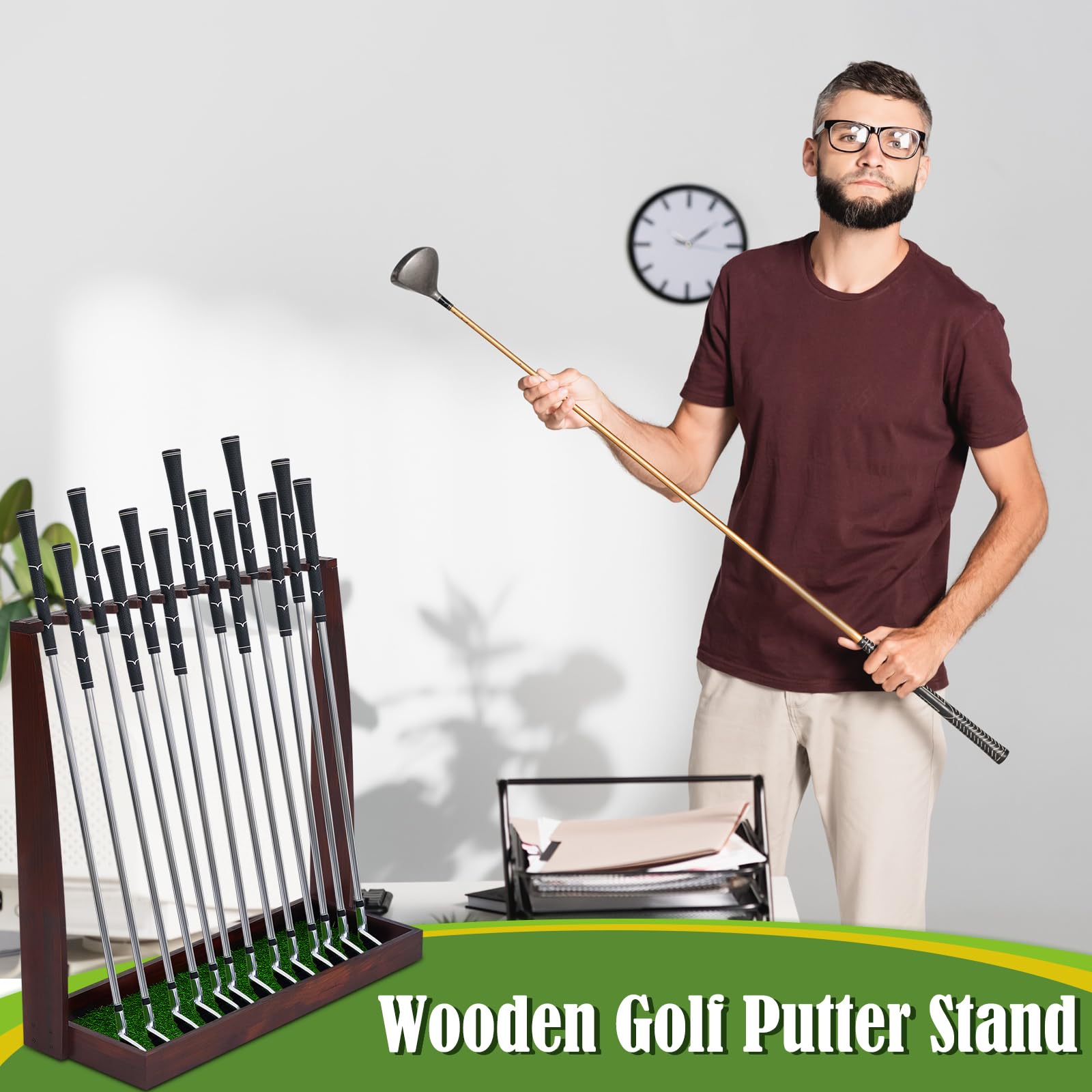 Lenwen Wooden Golf Putter Stand Indoor Display Rack Golf Club Rack Golf ...