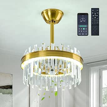 YYJLX Gold Crystal Ceiling Fan with Light Modern Led Chandelier Fan ...