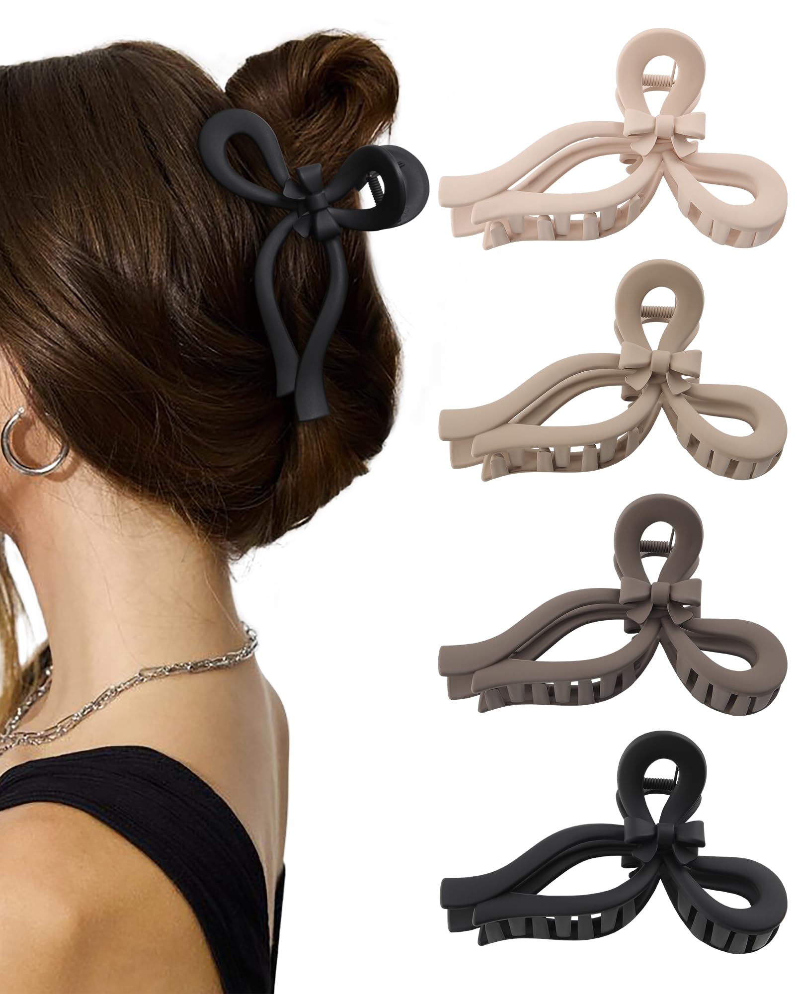 Amazon.com : 4 PCS Bow Hair Clips for Women Bow Claw Clip 5" Large Hair ...