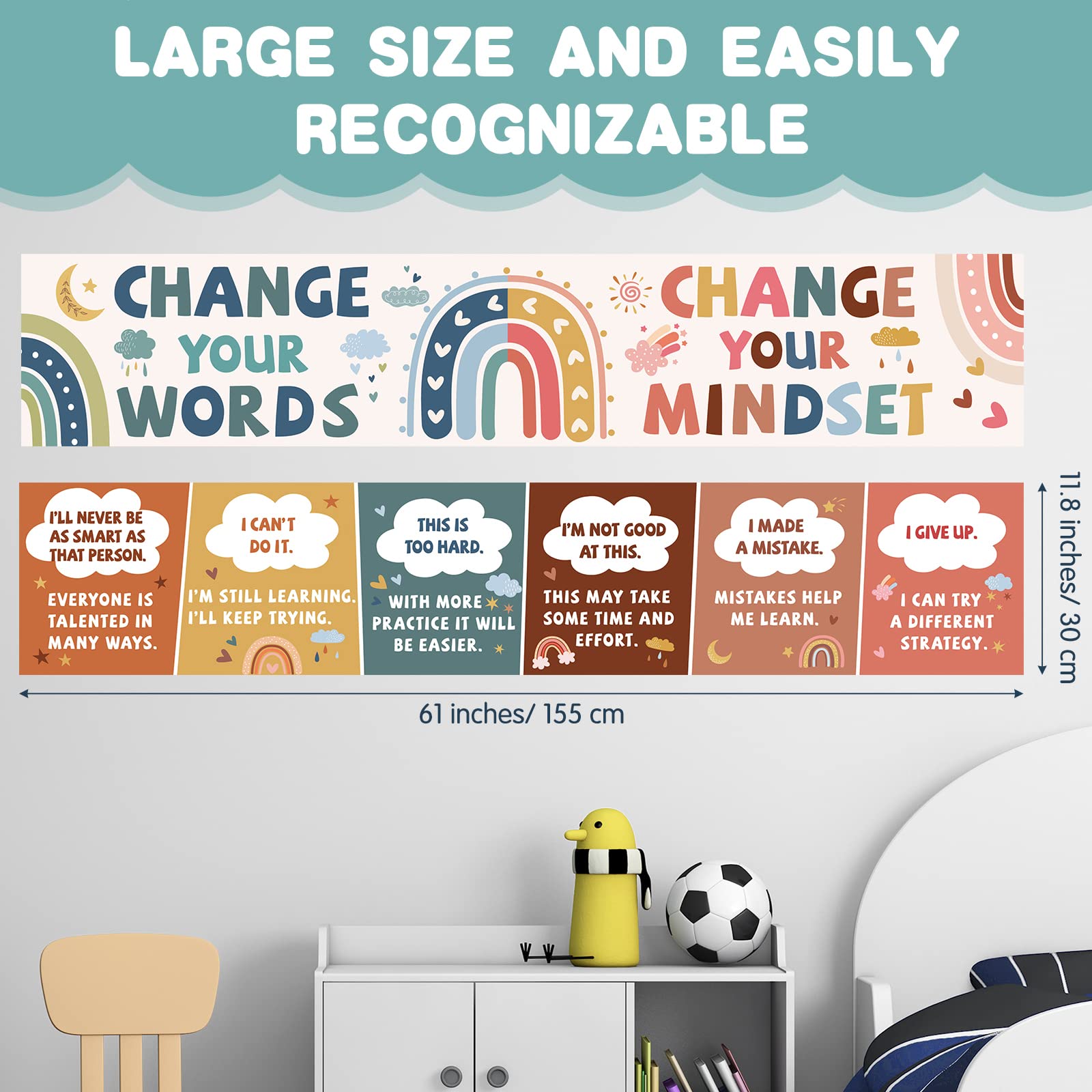 Snapklik.com : 2 Pcs Rainbow Growth Mindset Paper Bulletin Banner Boho ...