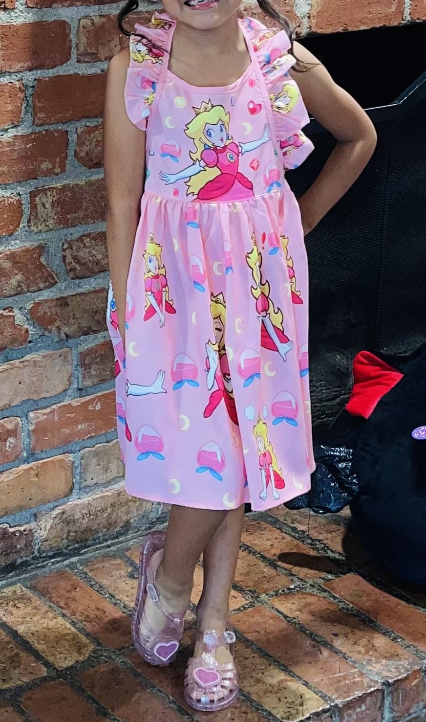 Amazon.com: Princess Peach Dress Costume Girls Kids Cartoon Ruffle ...