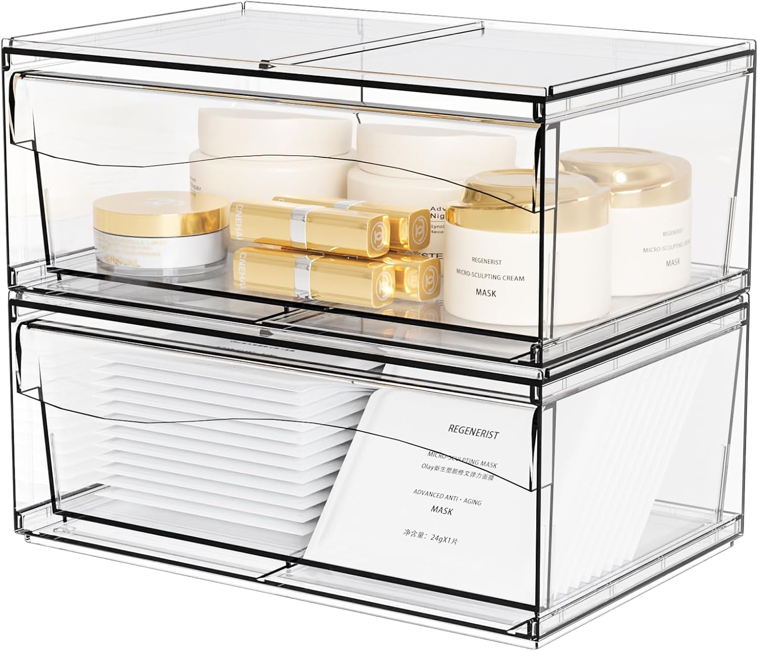 Amazon.com: 2 Pack Clear Stackable Storage Drawers,12"W Large Bathroom ...