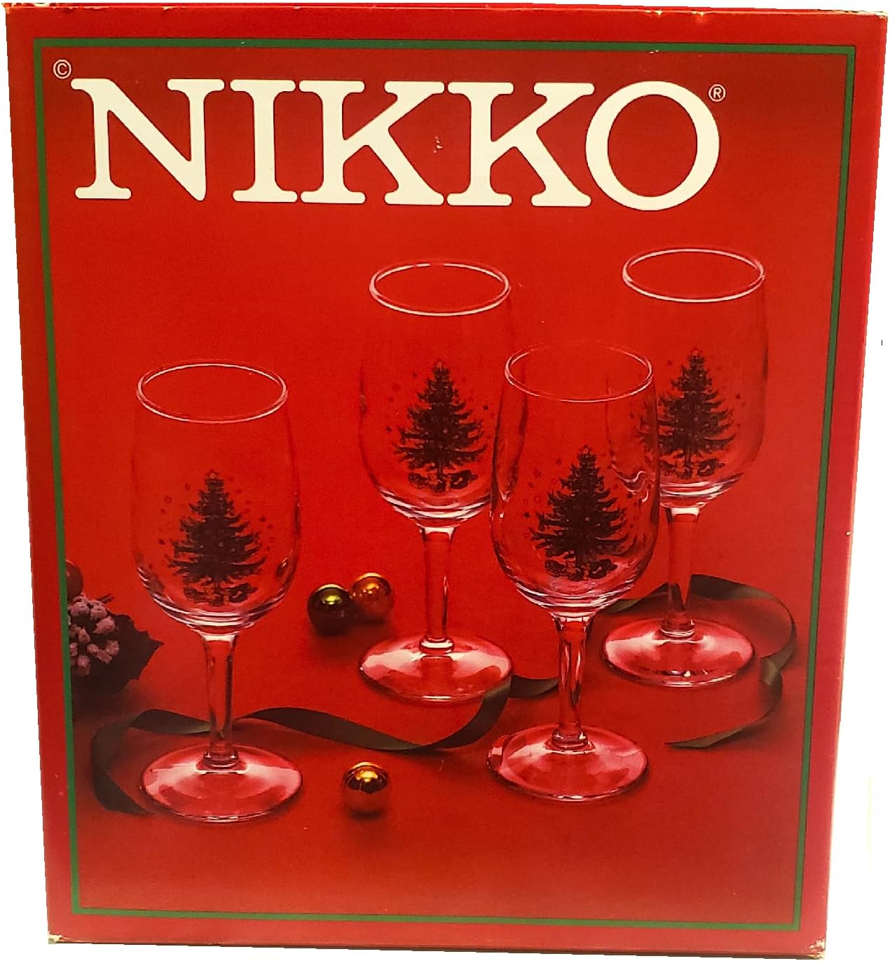 Amazon.com | Nikko Ceramics Christmas Glassware 8.5-Ounce Wine Glasses ...
