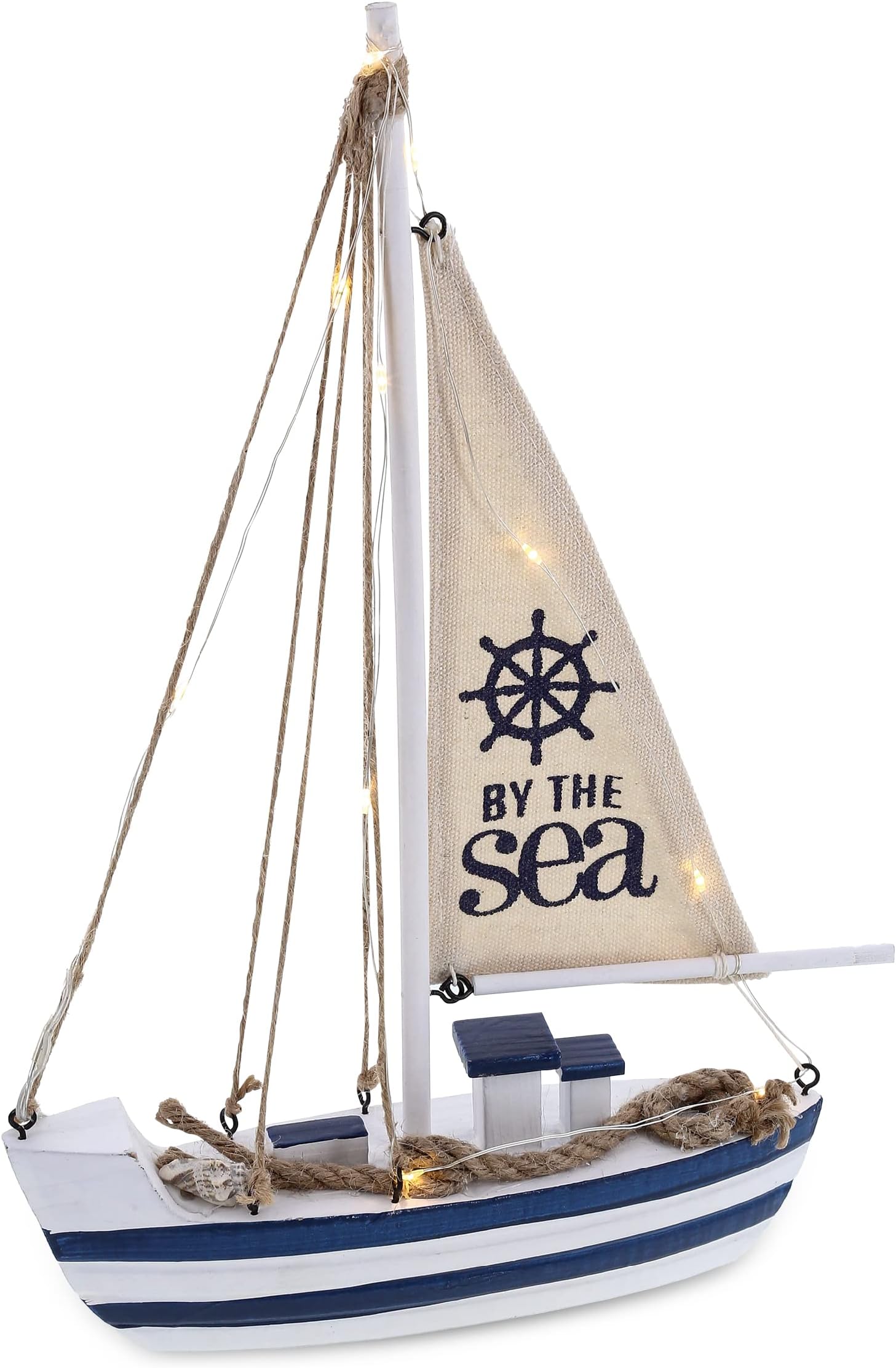 Amazon.com: Aecipl Nautical Decor Wood Sailboat Model with LED Light ...