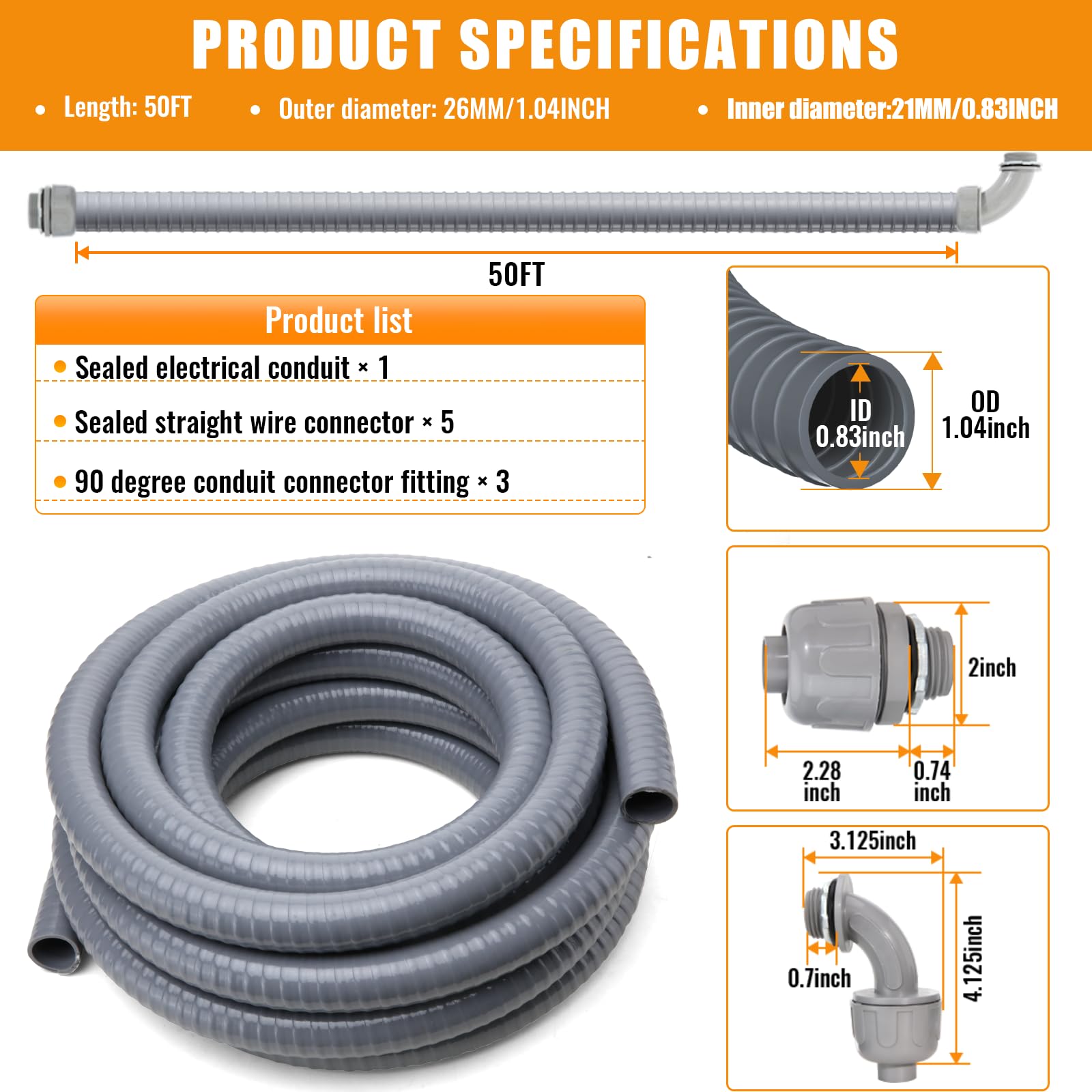 Snapklik.com : DWALE Liquid-Tight Conduit And Connector Kit,Flexible ...
