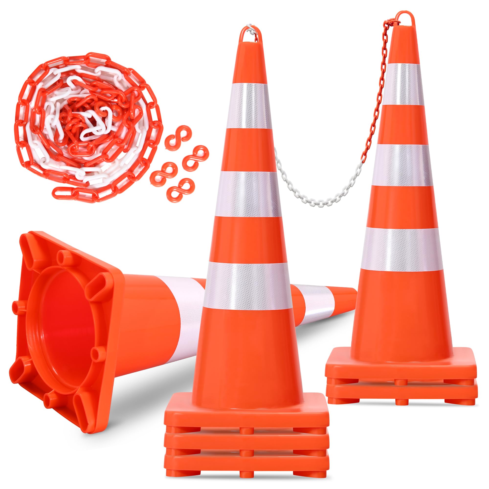 YITAHOME Traffic Cones 36 Inch (6 Pack), with 16.4FT Chain and ...