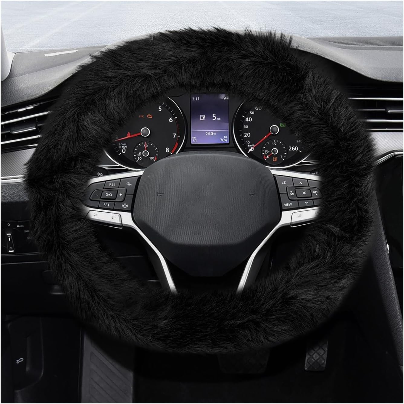 Amazon.com: SHMZK Fluffy Steering Wheel Cover, 15 Inch Anti-Slip ...