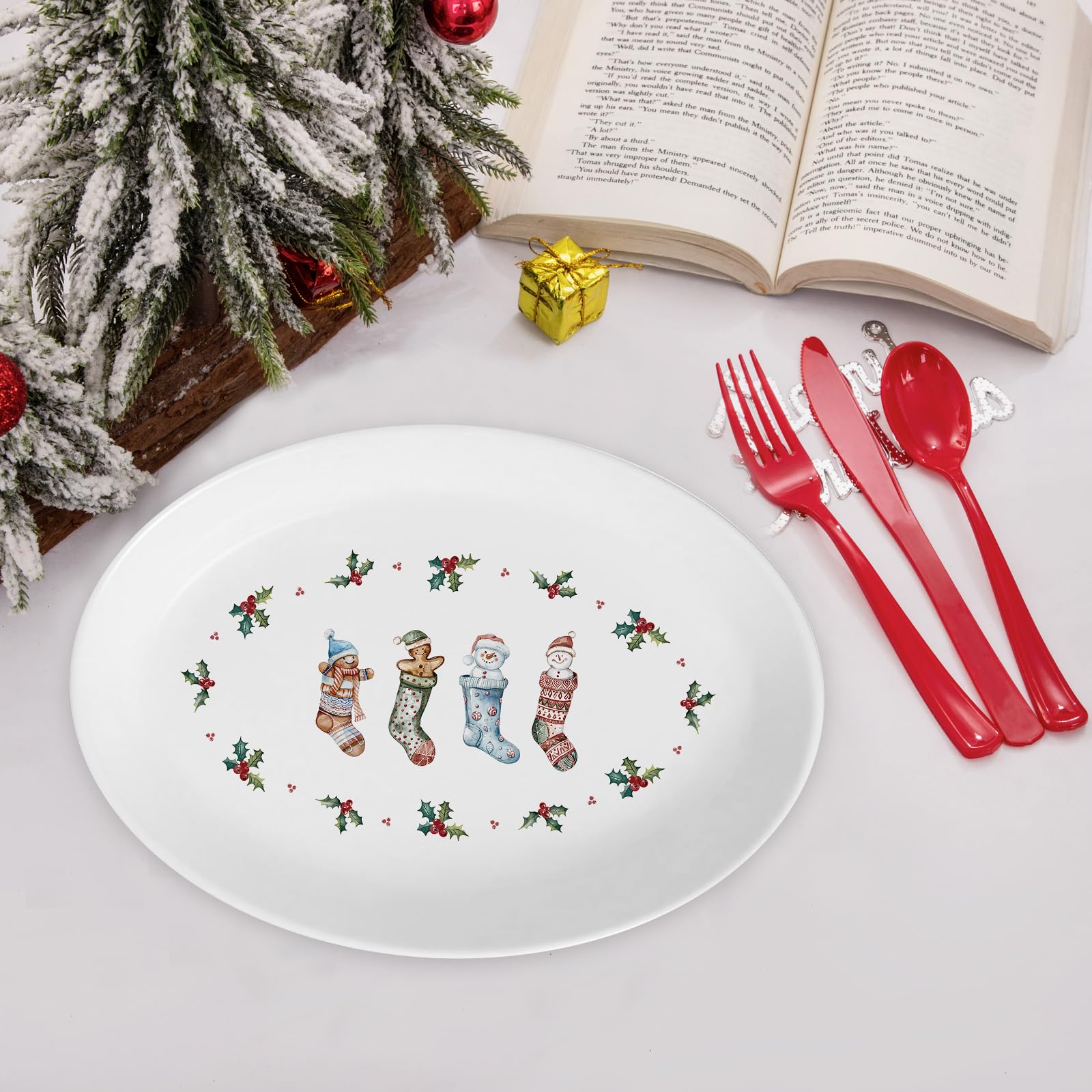 Snapklik.com : Viynran 4-Piece 10-Inch Christmas Melamine Oval Plate ...