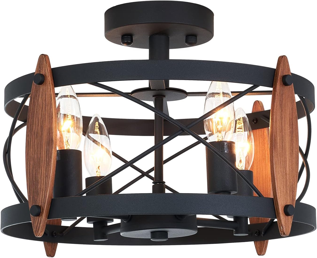 Ejerlya 4-Lights Retro Semi Flush Mount Ceiling Light Fixture, Rustic ...