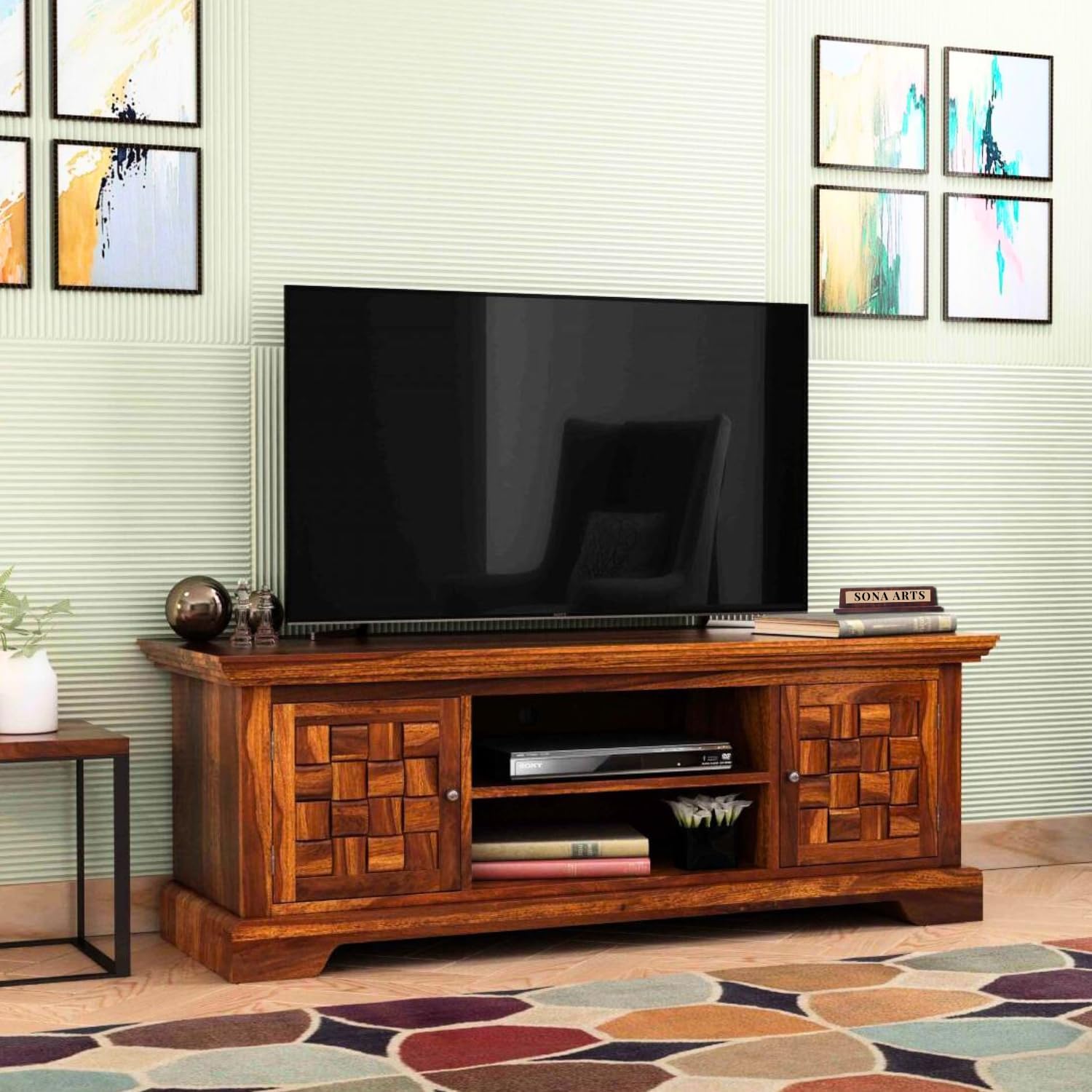 PS DECOR Solid SHEESHAM Wood TV Entertainment Unit/Cabinet for Living ...