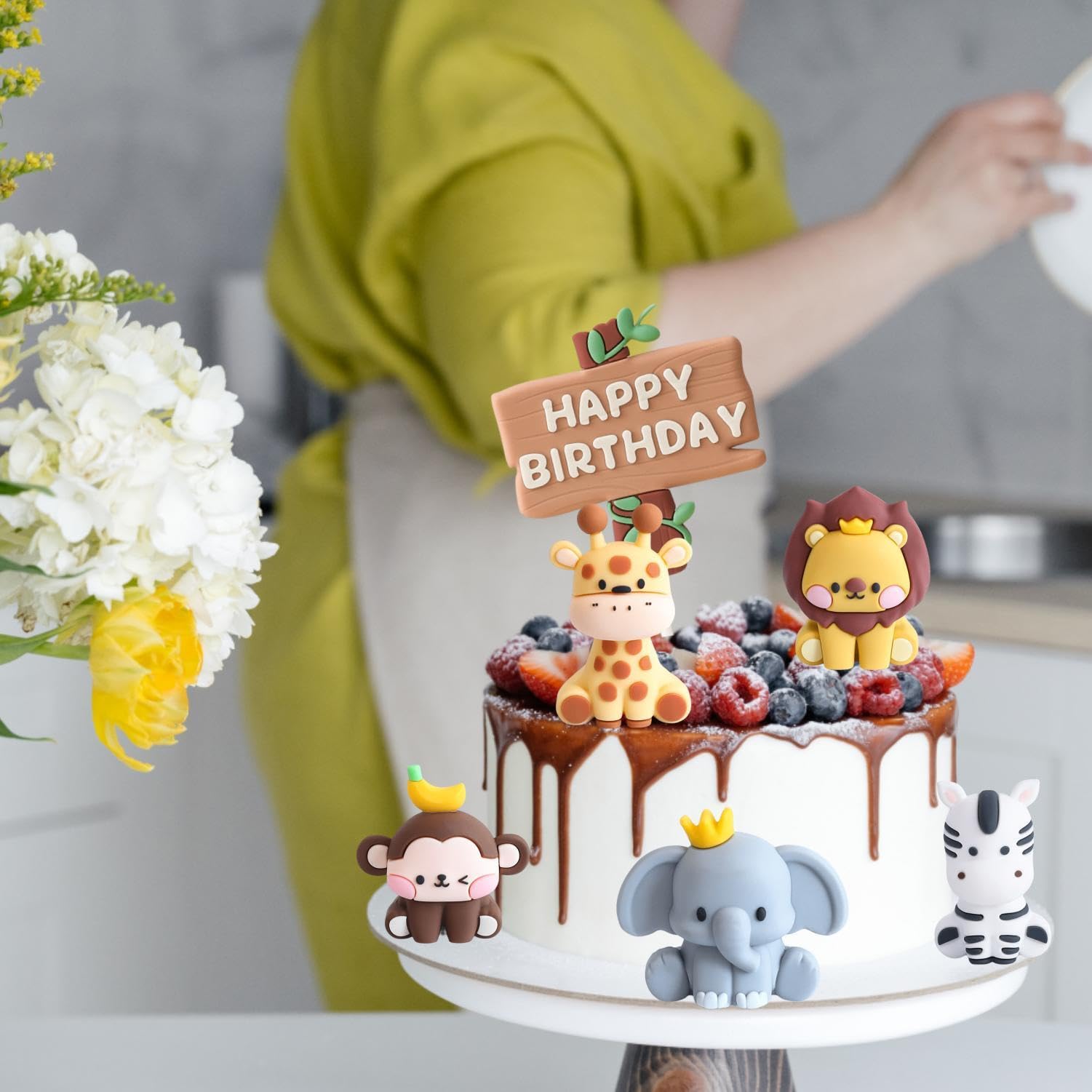 Wild One Cake Topper Lion Tiger Elephant Animals Cake Topper Kid 1st ...