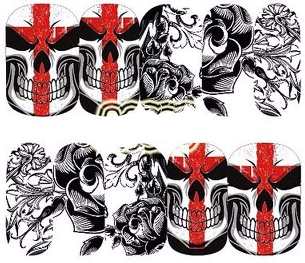 Amazon.com: Full Sheet of Black Red White Skull with roses Nail Decal ...