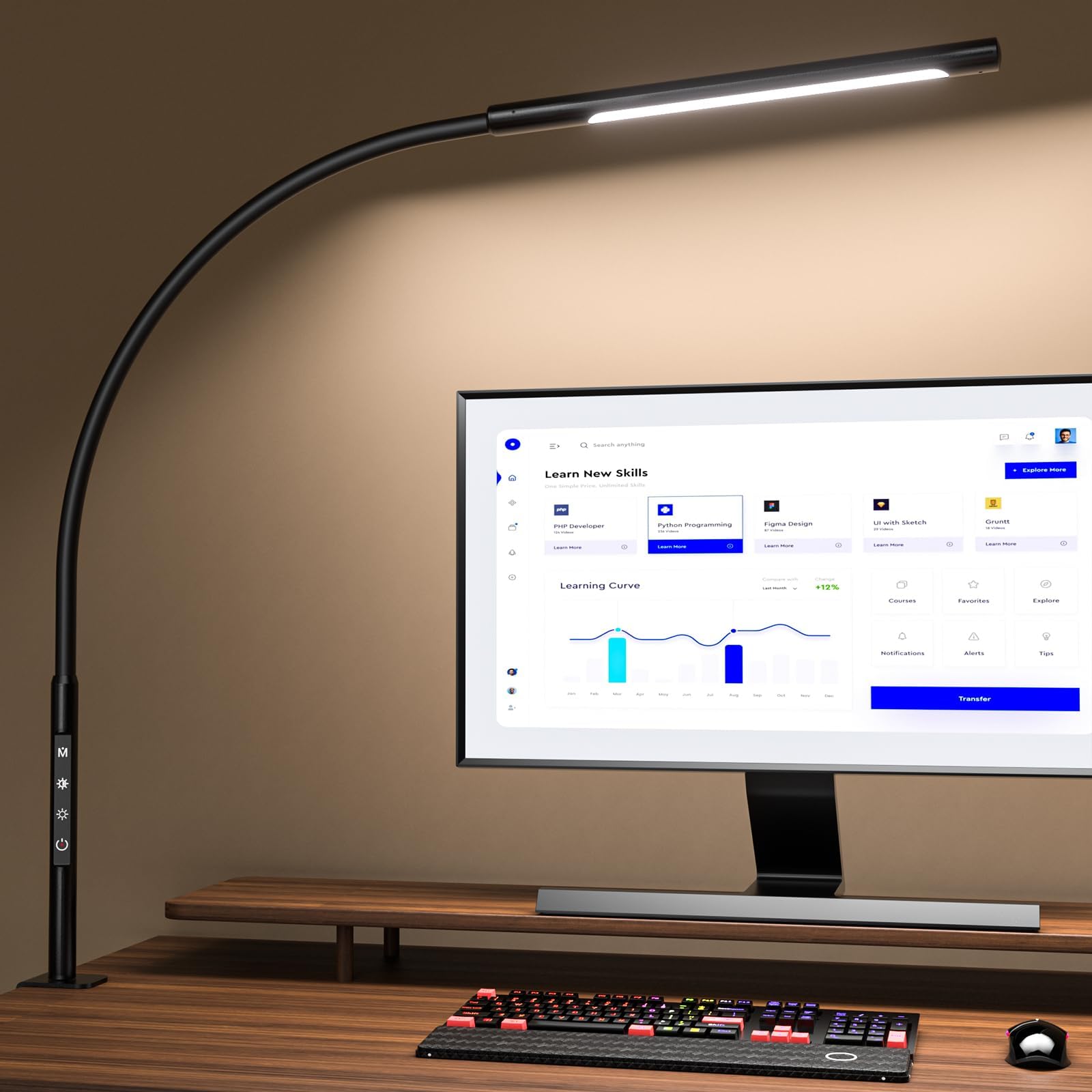 EYOCEAN Desk Lamp, LED Desk Lamp Desk Light with Flexible Gooseneck 12W ...