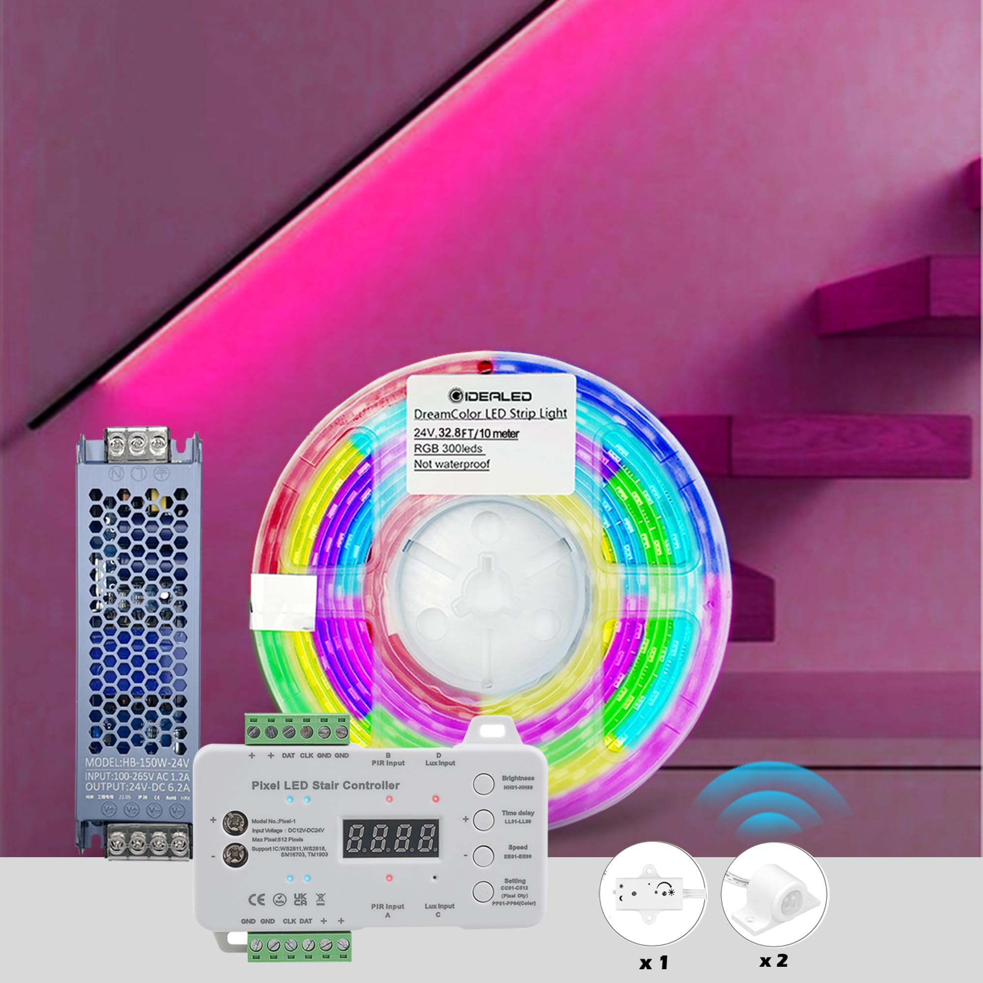 Amazon.com: GIDEALED PIR Motion Sensor Addressable Stair Light Strip 32 ...