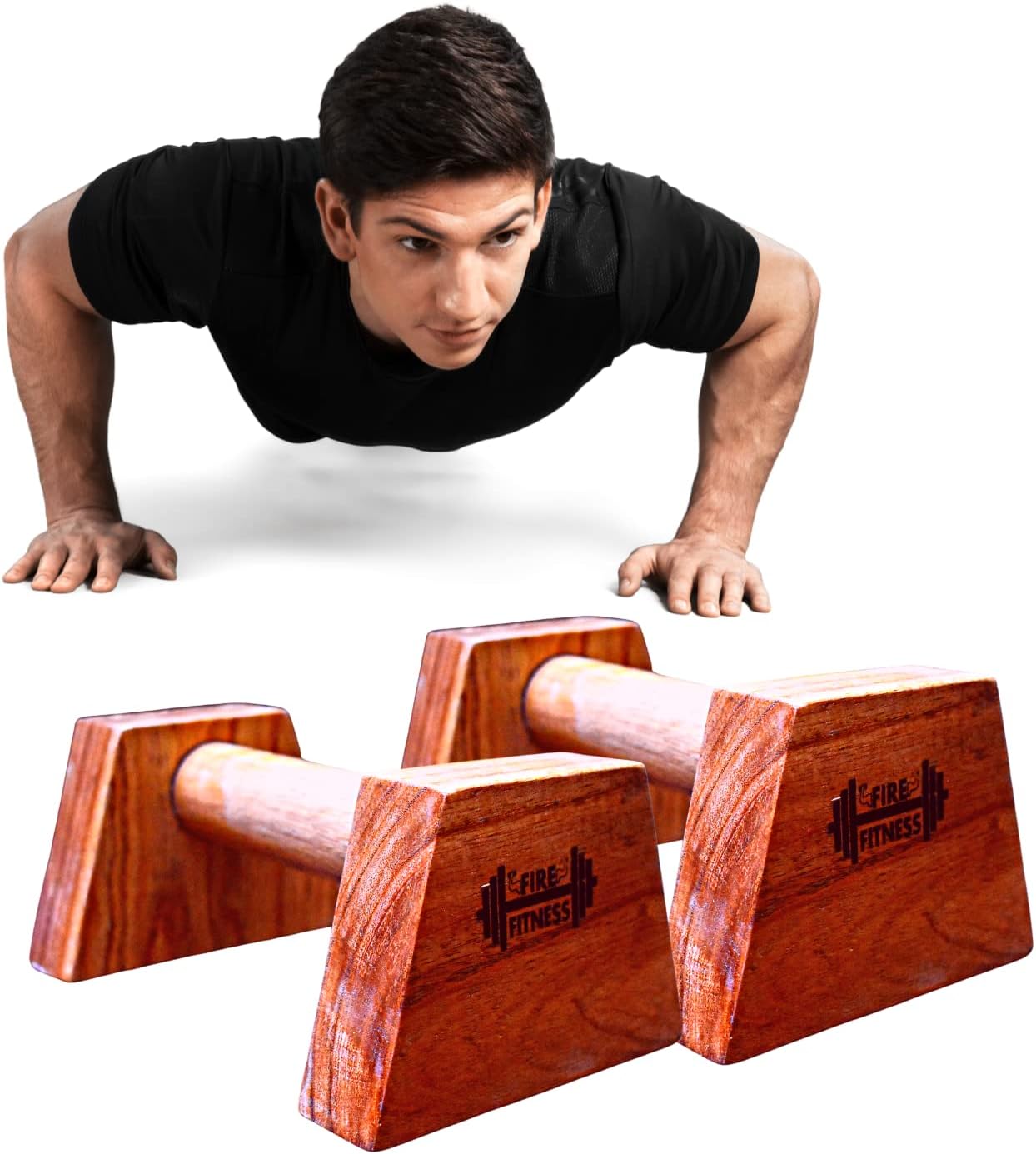 Buy Fire Fitness Push Up Stands, Handstand Parallettes Bars, Solid Wood ...