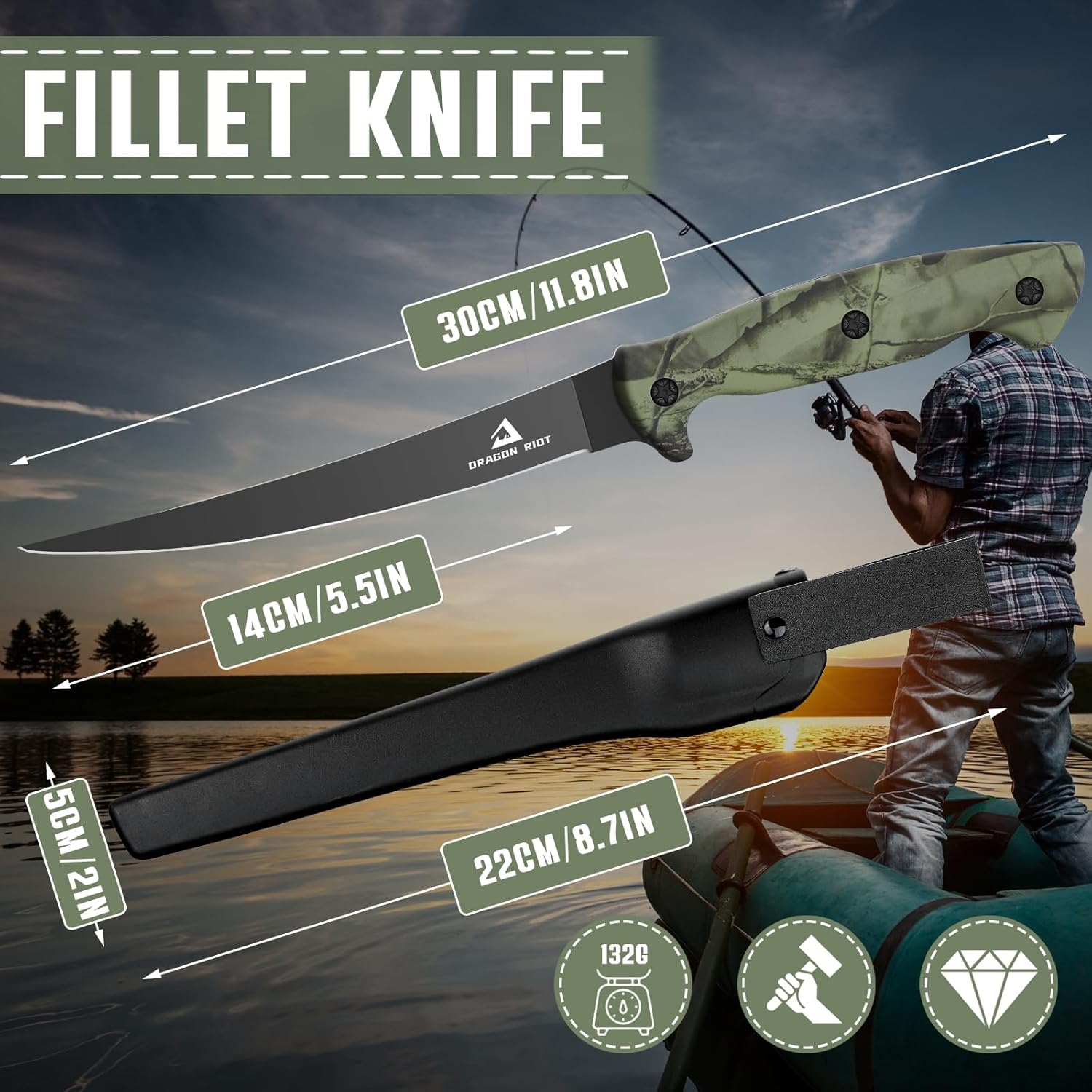 DRAGON RIOT 6 Inch Fillet Knife, Black Stainless Boning Knife for Meat ...