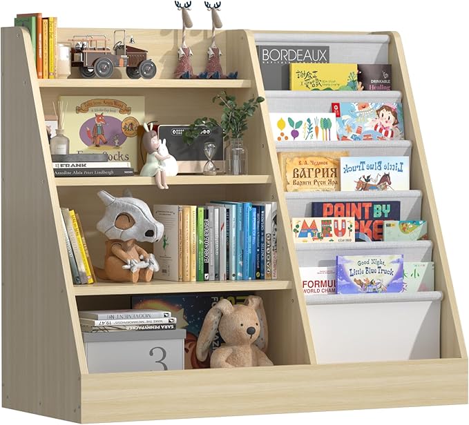 Amazon.com: Yaofala Wooden Kids Bookshelf, 4 Tier Book Shelf for Kids ...