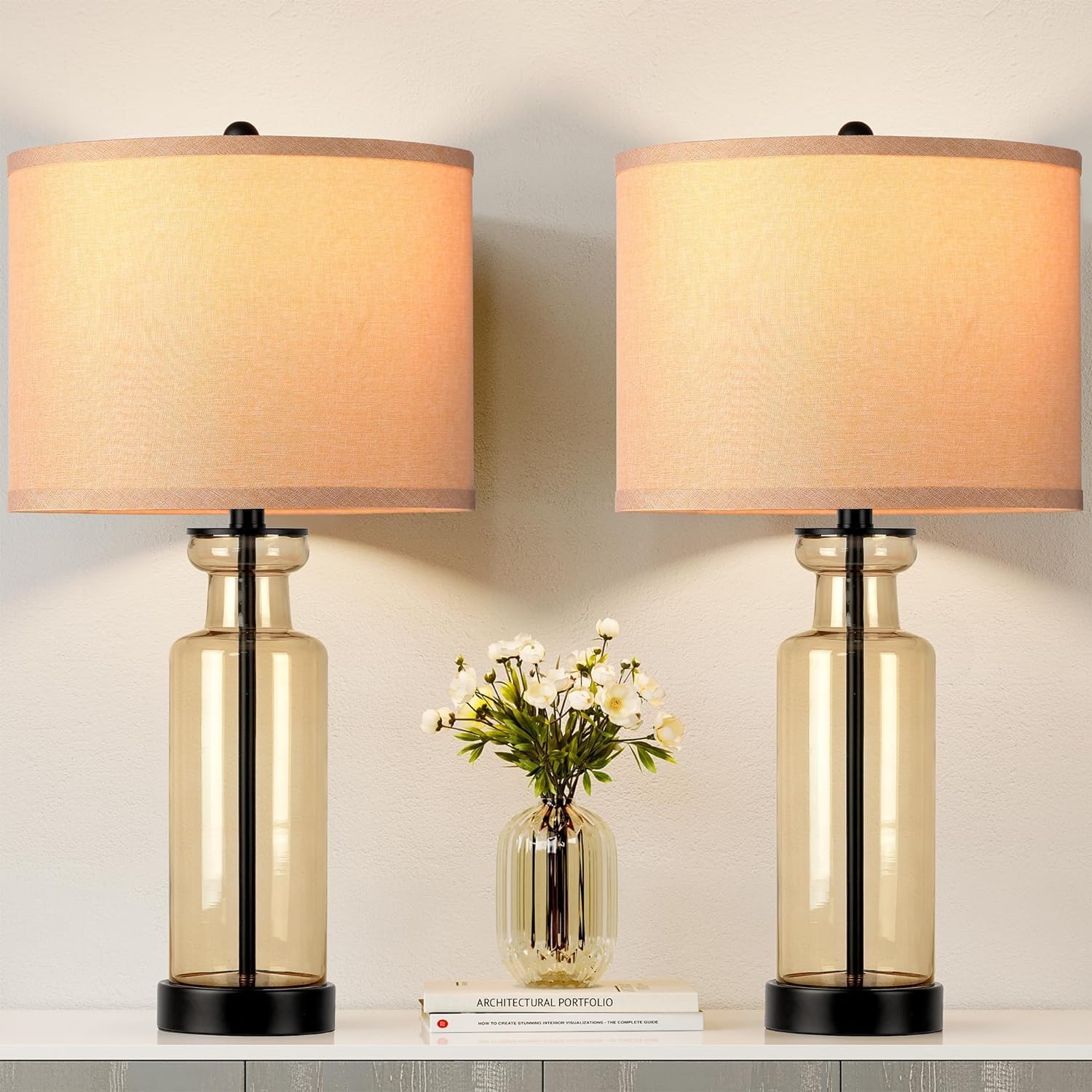 WIHTU 3 Color Temperature Table Lamps Set of 2 with USB C & A Ports, 27 ...