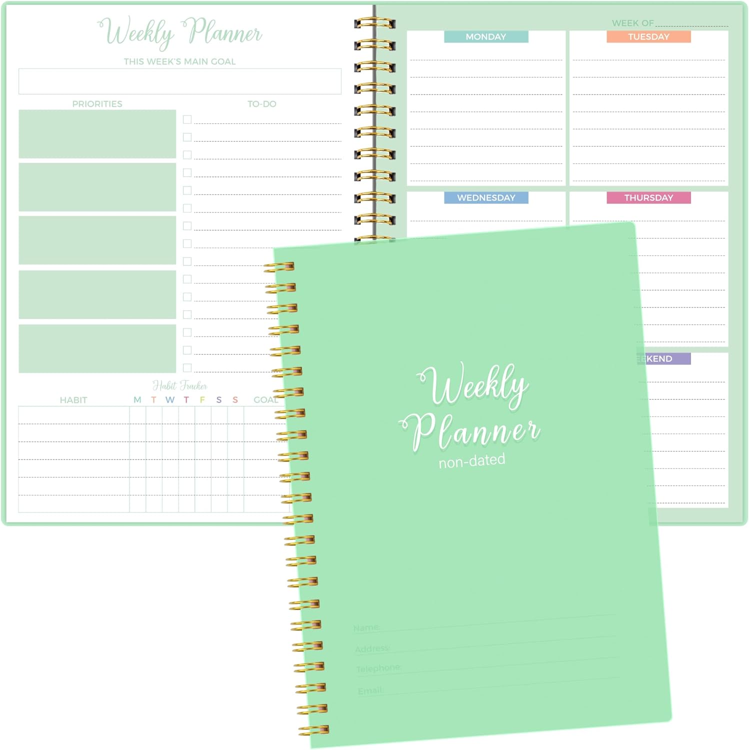 Weekly Planner Notebook - 52 Pages Undated A5 Diary To Do List Notebook ...