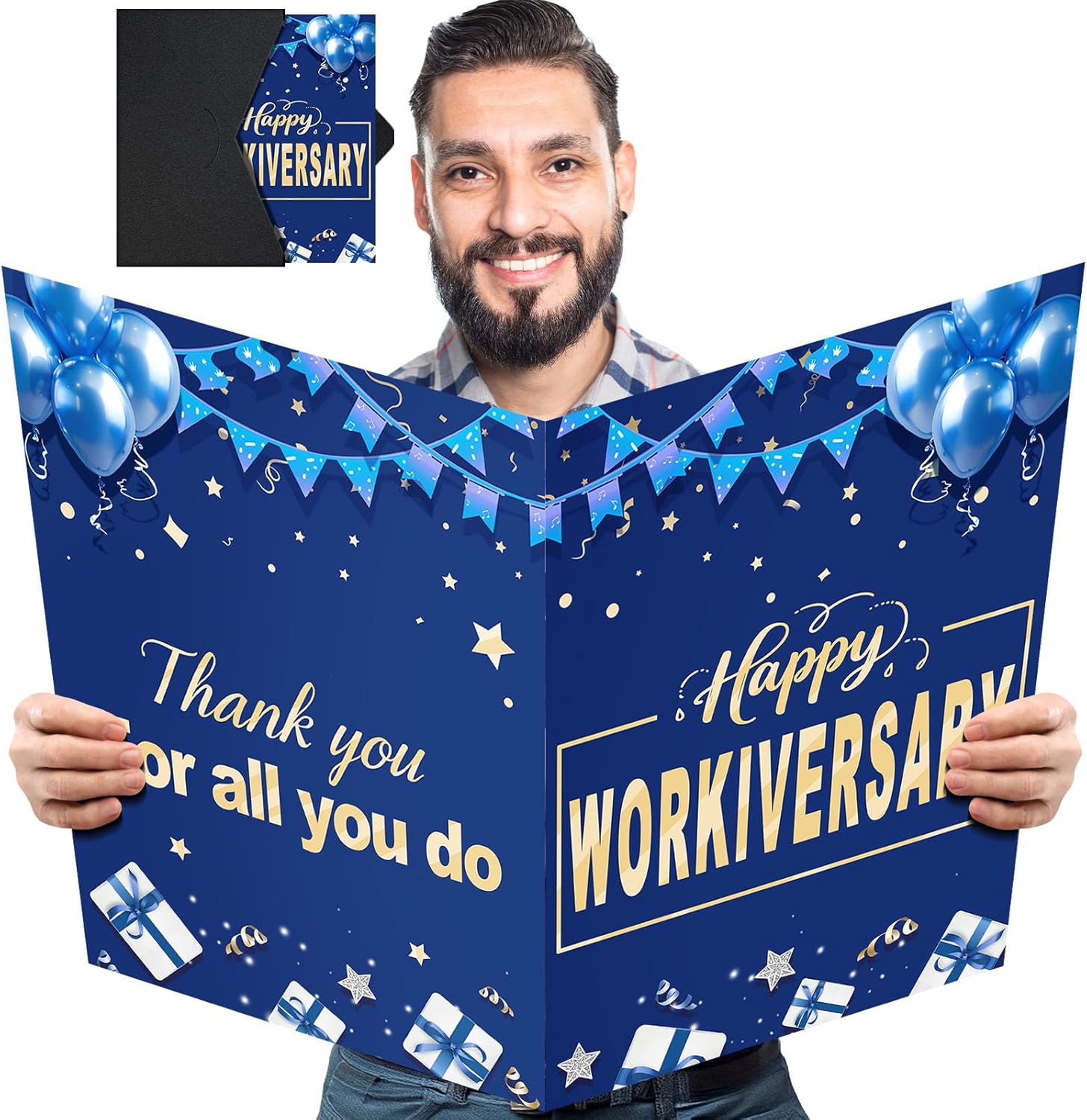 Amazon.com: Large Happy Workiversary Card for Signing, Blue Gold Work ...