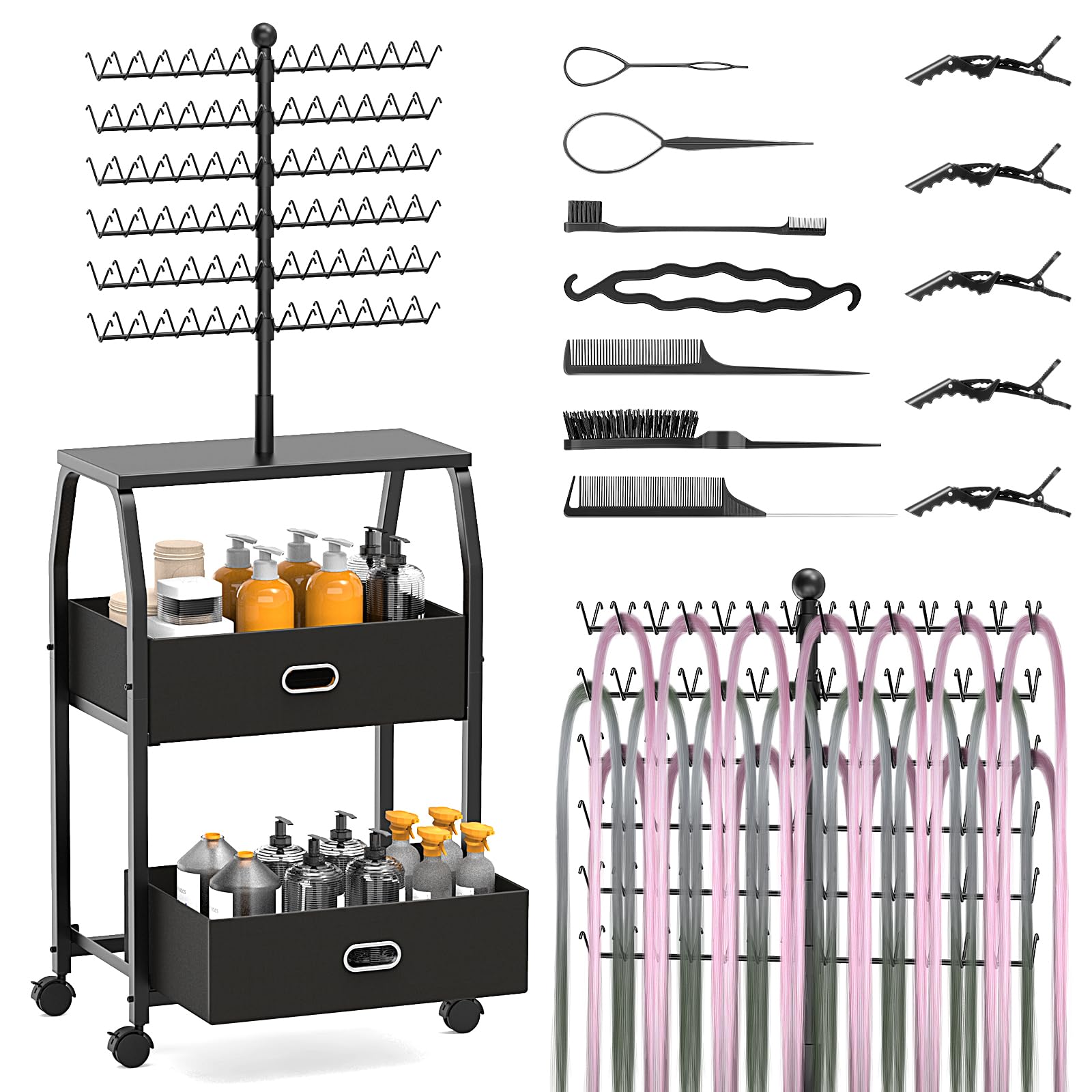 Amazon.com: Portable Braiding Hair Rack With Wheels & Storage Drawers ...