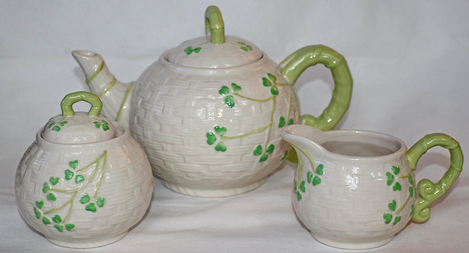 Amazon.com | Basket Weave Shamrock Tea Set by Celtic Classics: Tea Sets