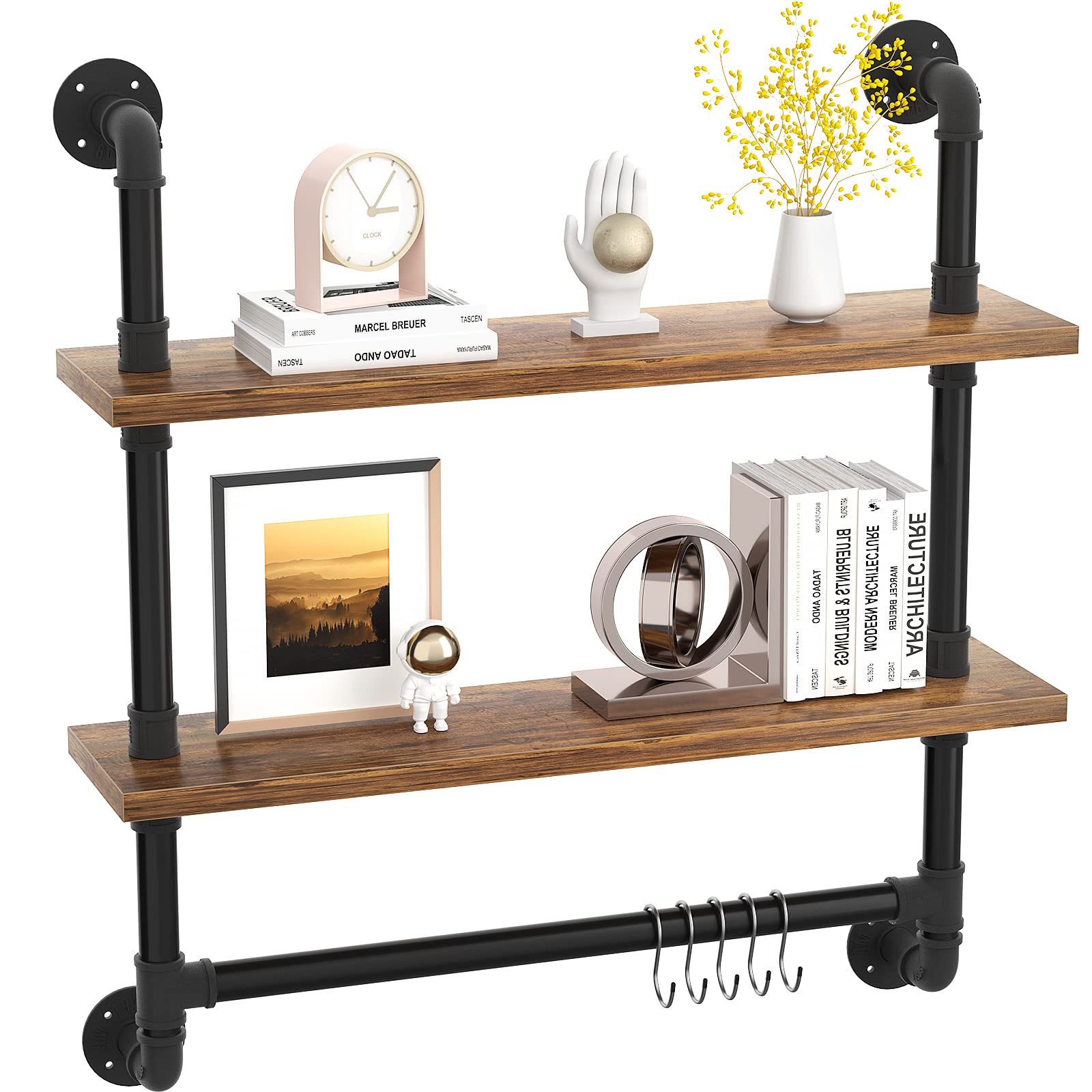 armocity Industrial Pipe Shelving, 2 Tier Floating Shelves Iron Pipe ...